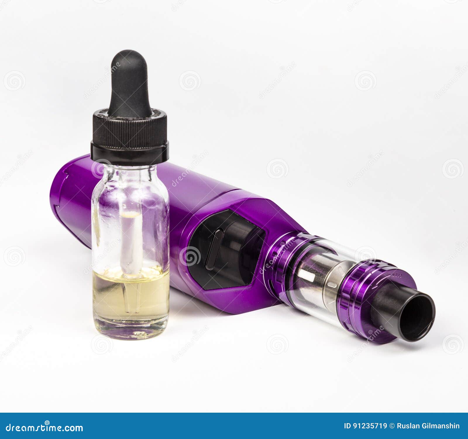 Vaping Electronic Mod and Vape Liquid on White Stock Image - Image of ...
