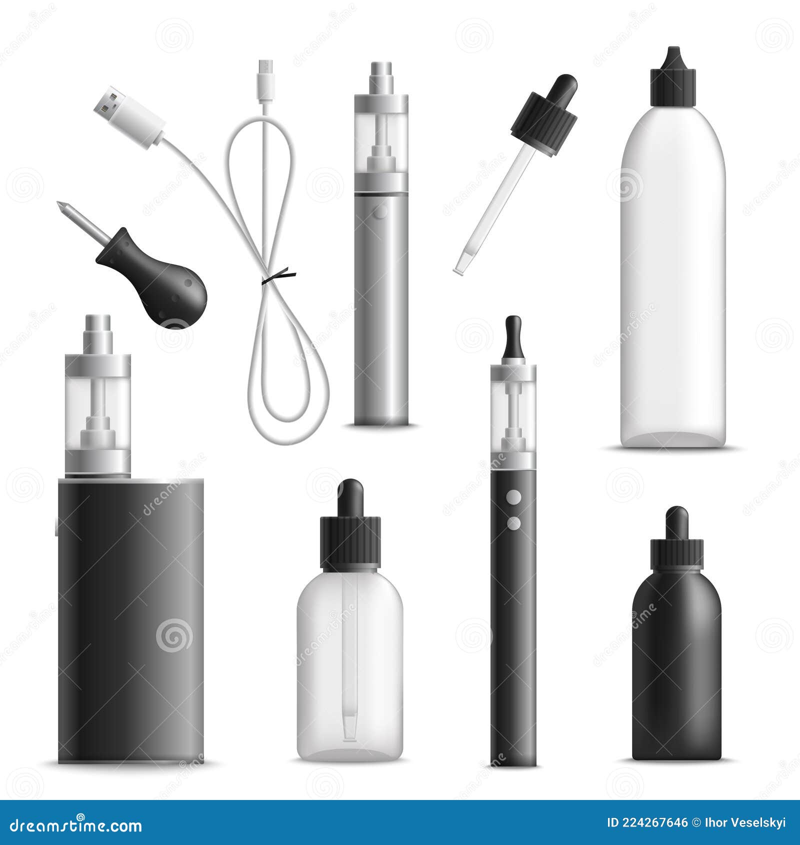 Vaping Essential Elements Set Stock Vector Illustration Of Pack