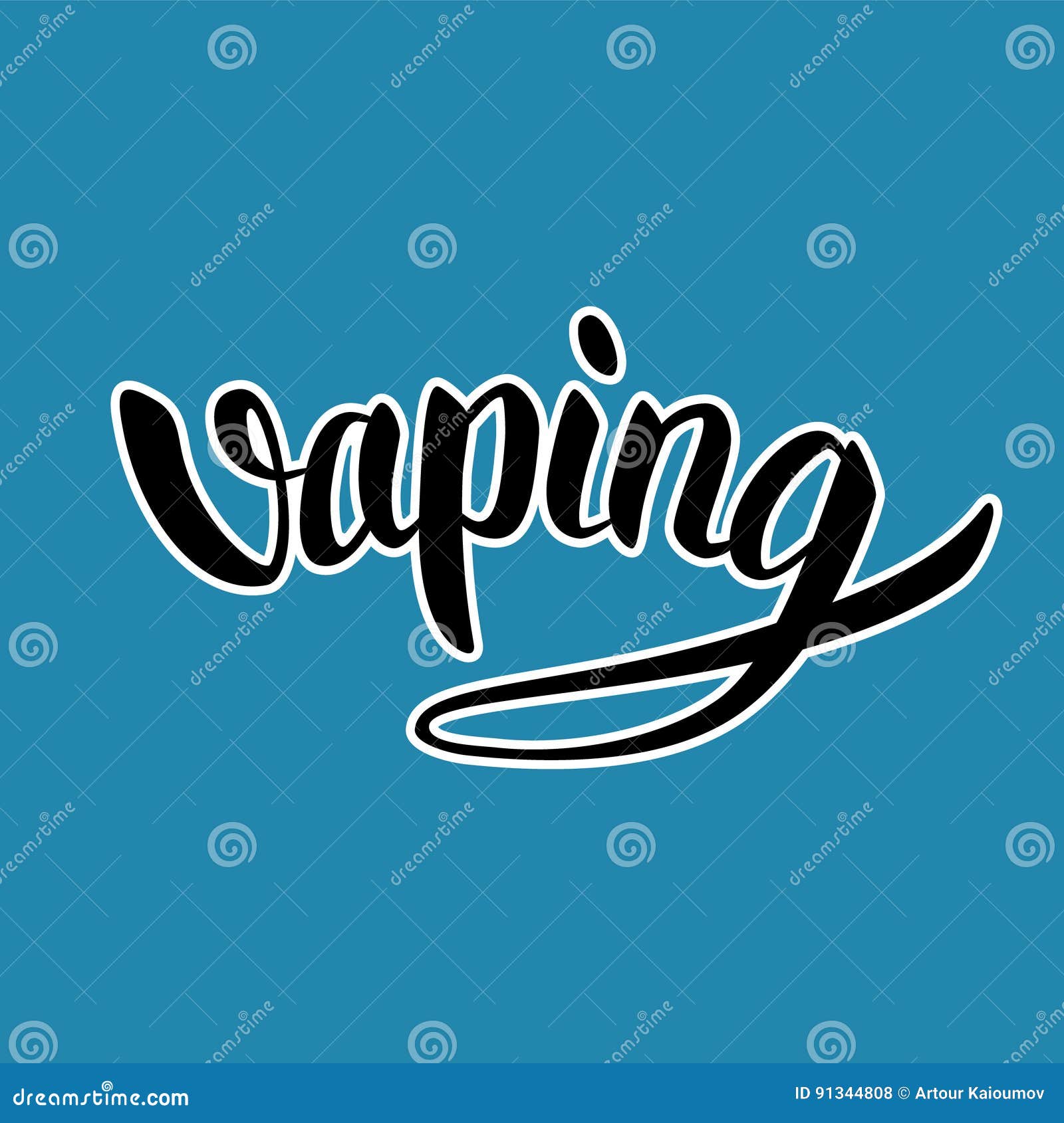 Vaping Hand-drawn Lettering Black with White Outline on Blue Background ...