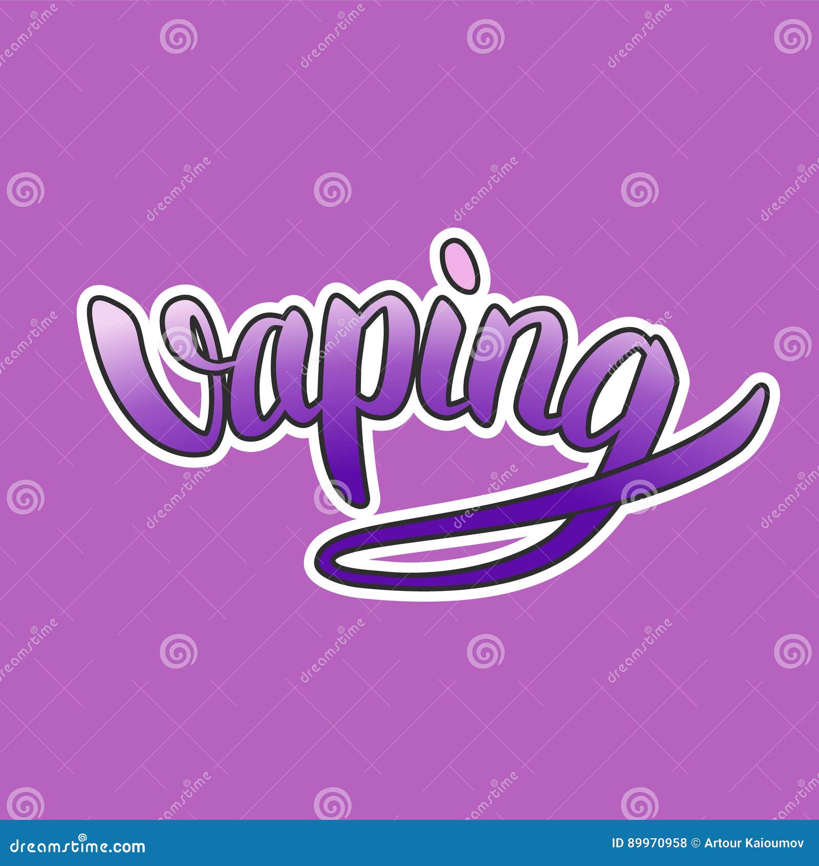 Vaping Hand-drawn Lettering Purple Gradient with White Outline on ...