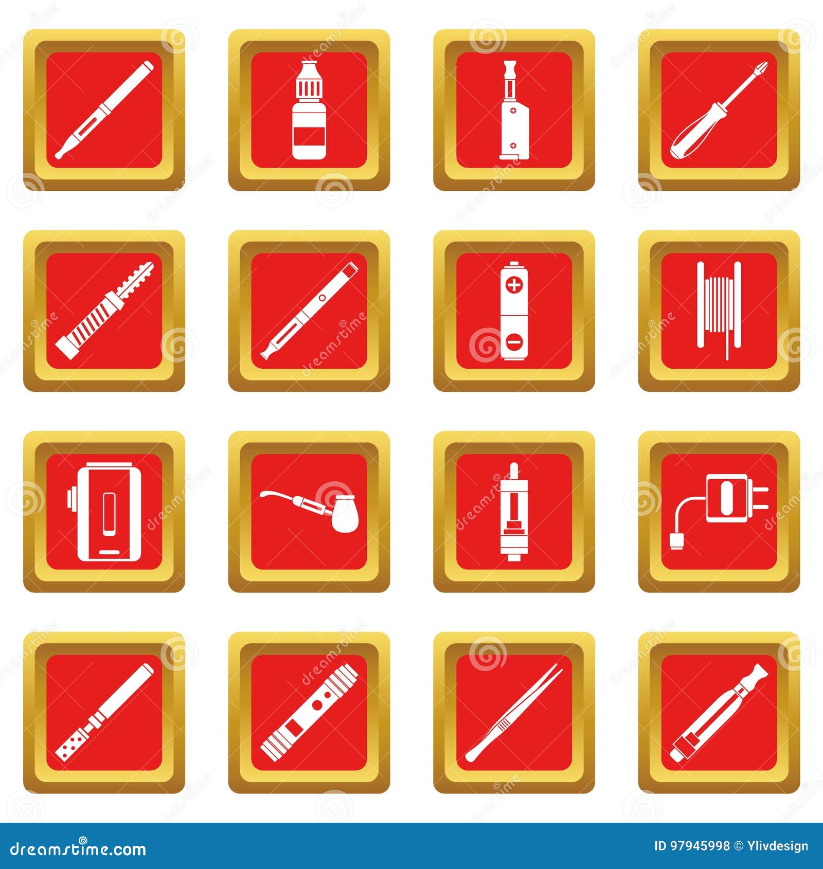 Vaping icons set red stock vector. Illustration of collection - 97945998