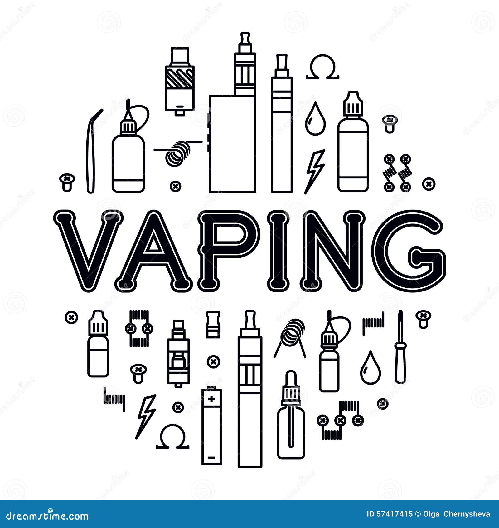 Vaping-Ikonen eingestellt vektor abbildung. Illustration von analog ...