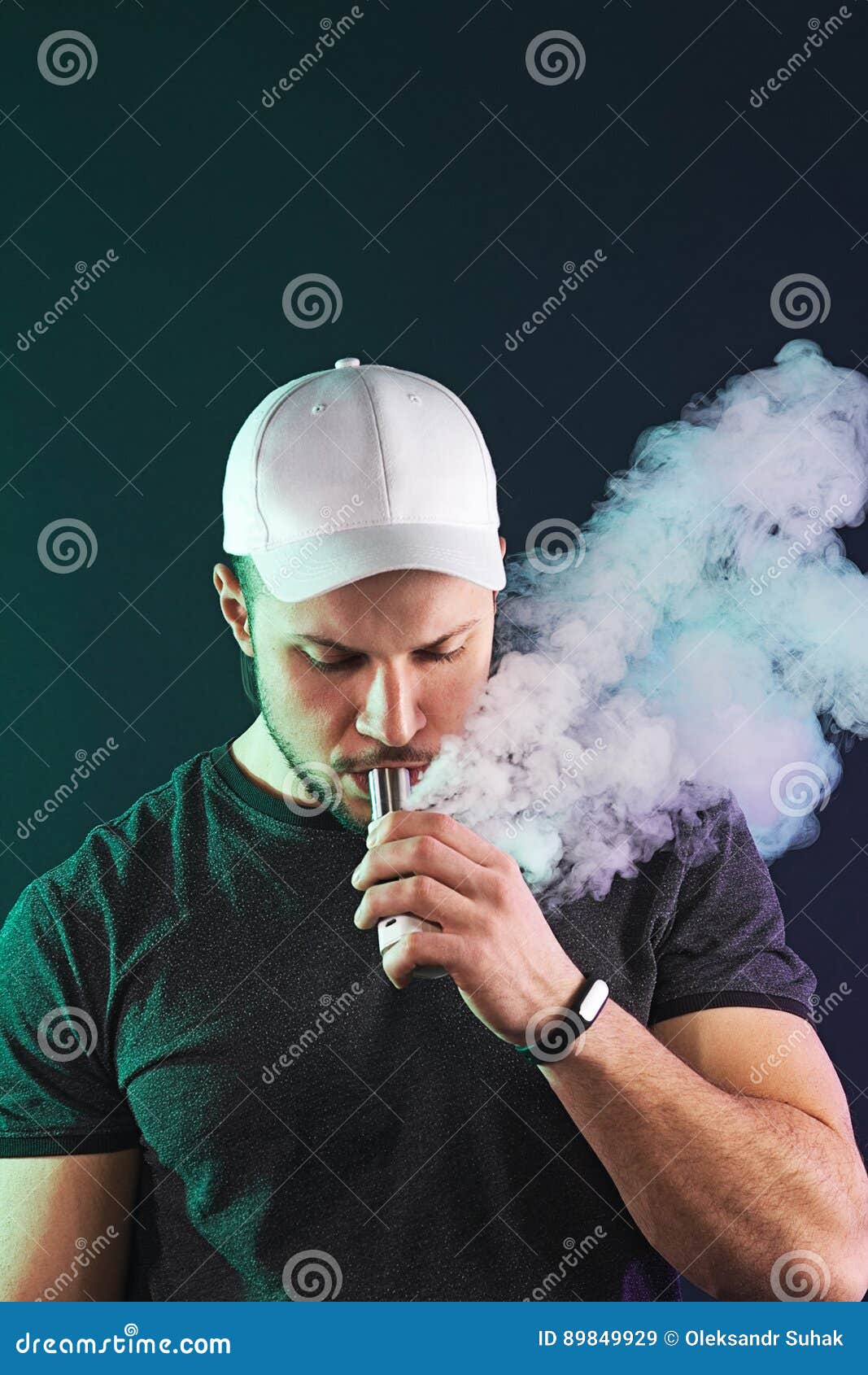 Vaping Man Holding a Mod. a Cloud of Vapor Stock Image - Image of ...