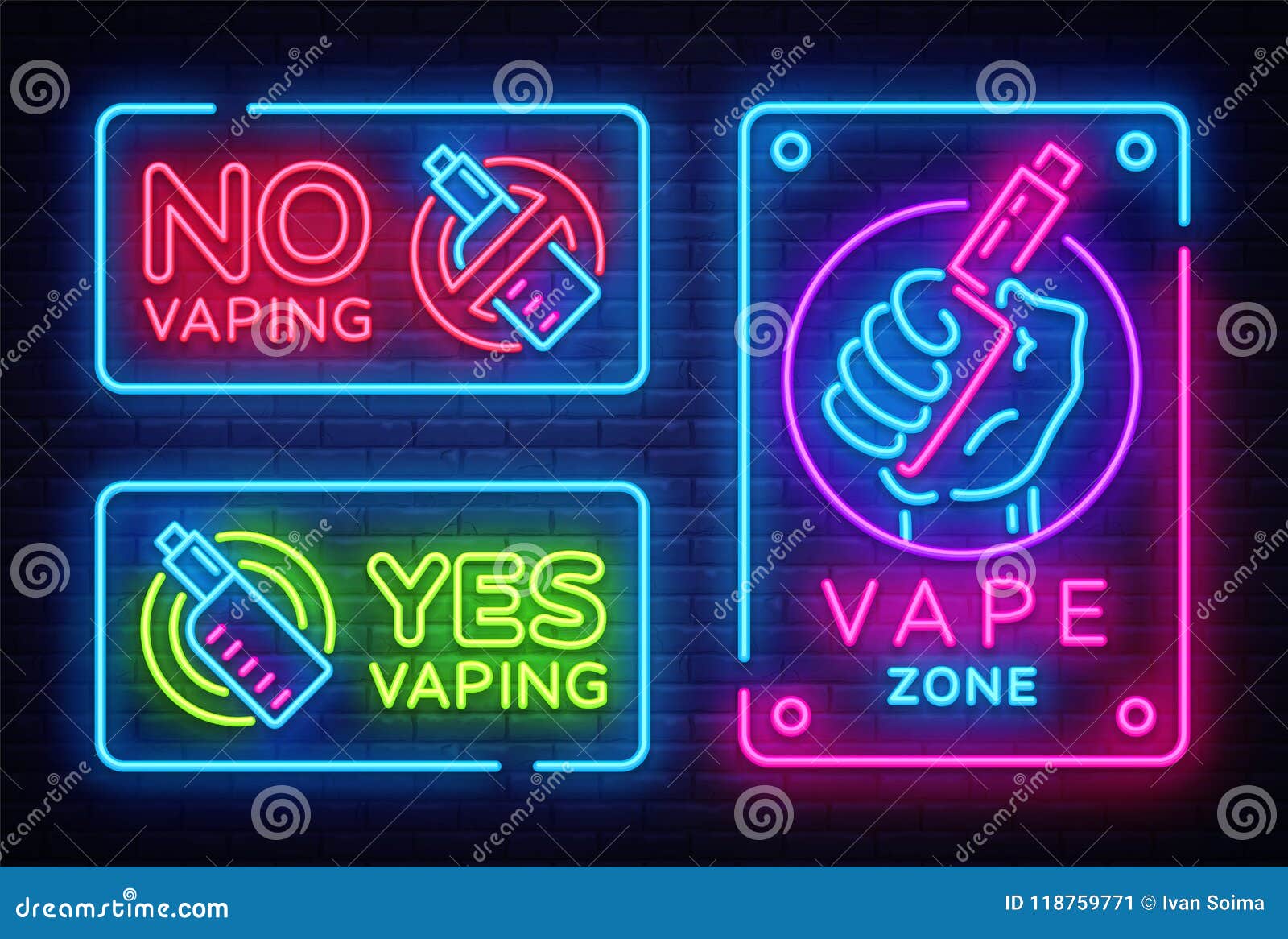 Vaping Neon Signs Collection Vector Template Light Banner Bright