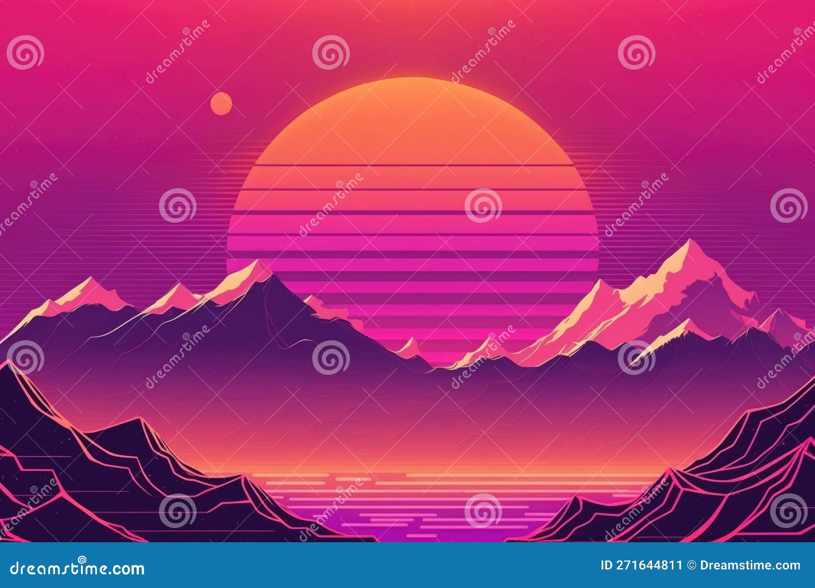 Vaporwave Landscape with Mountains and Sun, Created Using Generative Ai ...