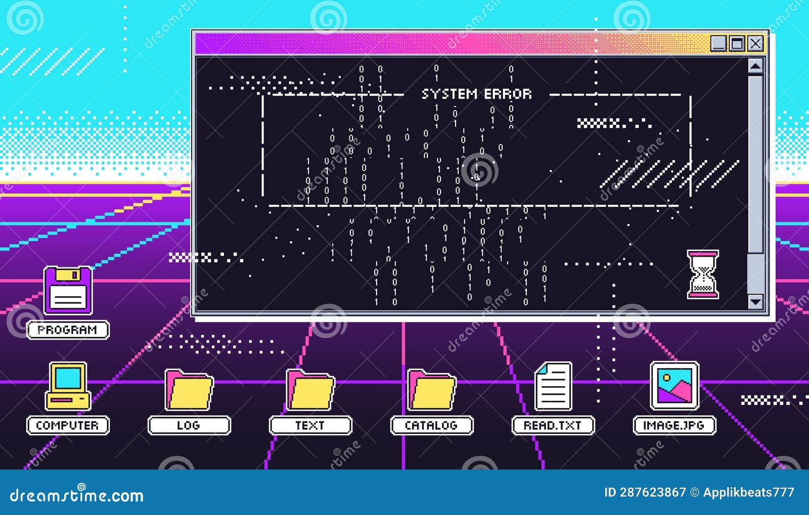 Vaporwave 80s Interface Screen. Retro Terminal or Old Computer Screen ...
