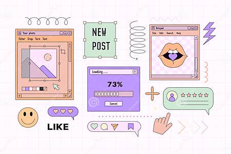 Vaporwave Template Boxes and Interfaces Elements. Retro Desktop with ...