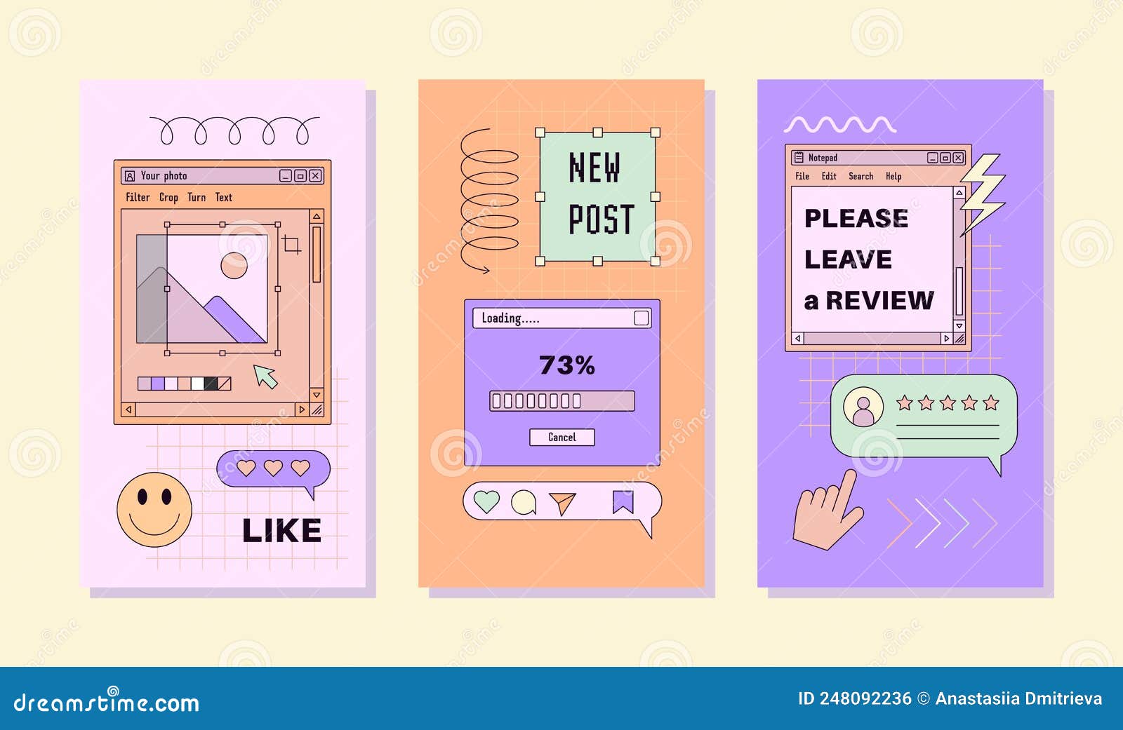 Vaporwave Template Social Media Stories. Retro Desktop with Frames and ...