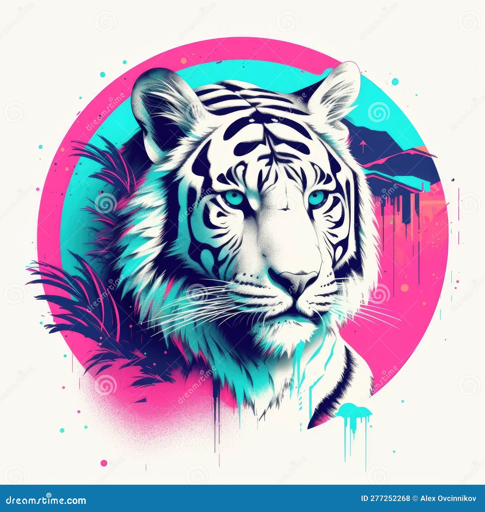 Vaporwave Tiger Illustration on White Background for Posters and Web ...