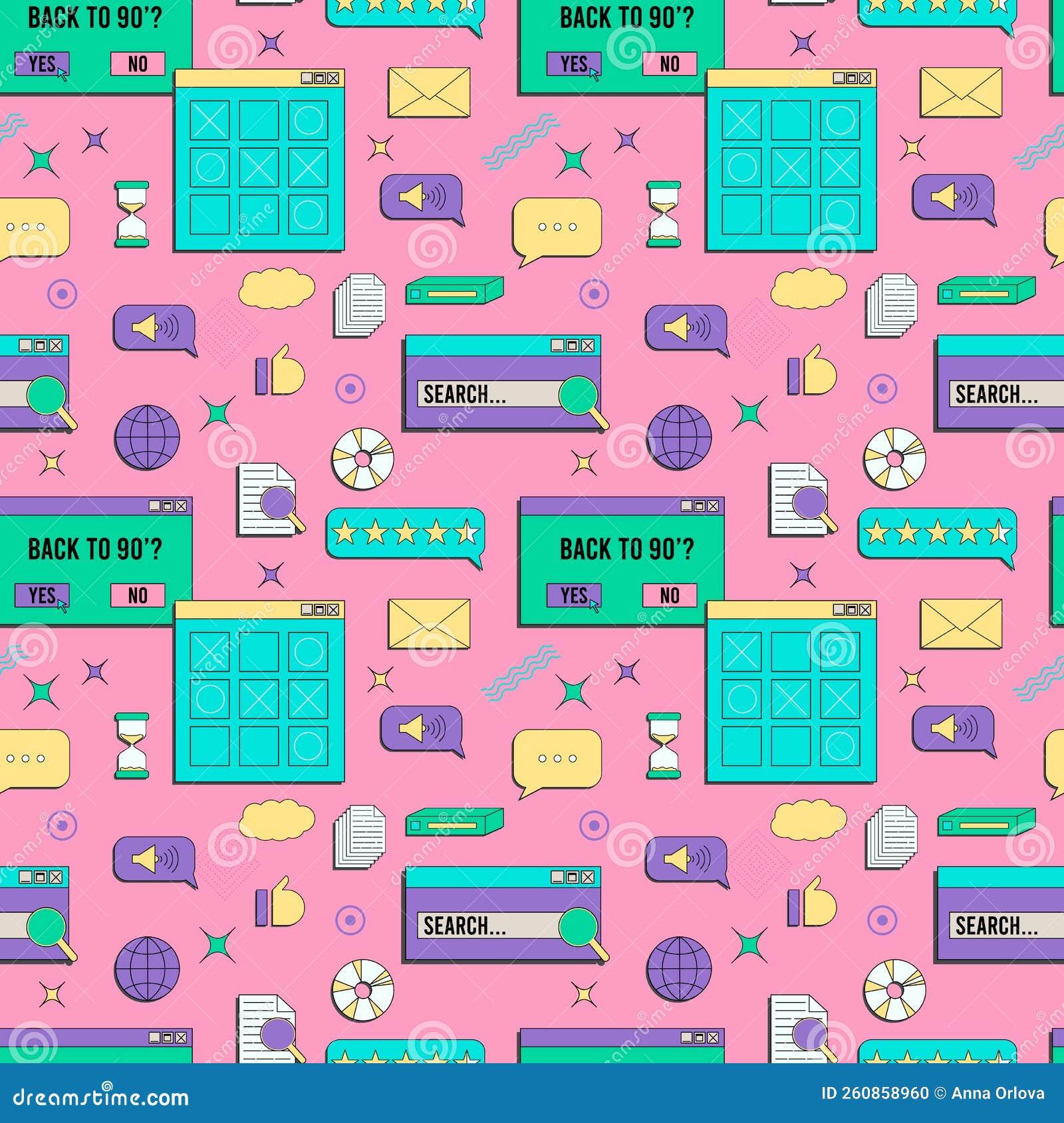 Vaporwave UI and UX Elements Seamless Pattern. PC Retro Game Frame ...