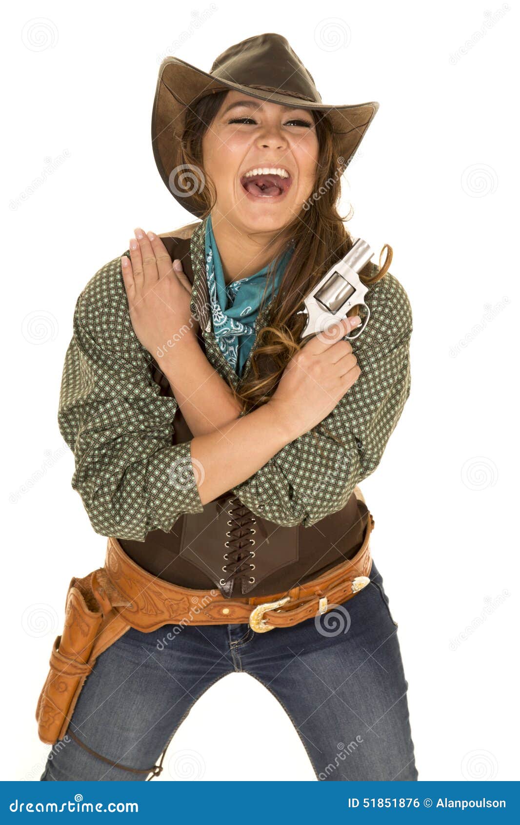 Vaquera Con Risa Del Arma Y De La Pistolera Foto de archivo - Imagen de ...