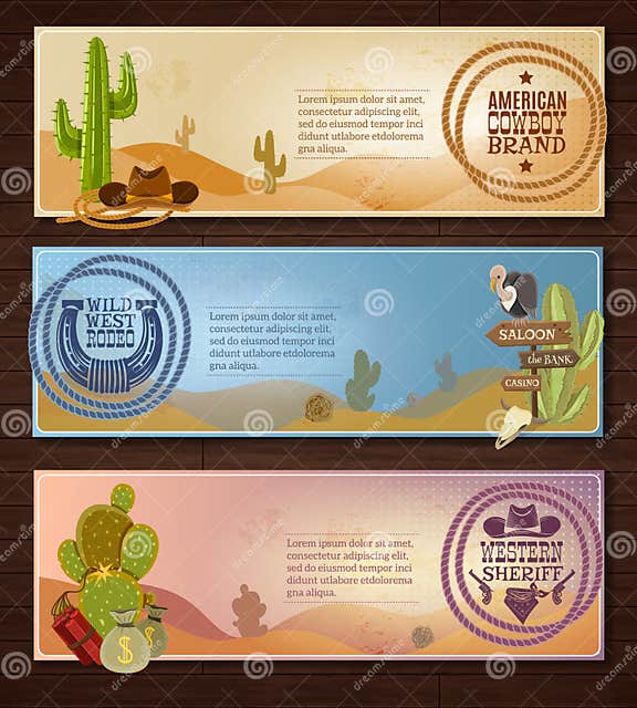 Vaquero Banners Set ilustración del vector. Ilustración de dinamita ...