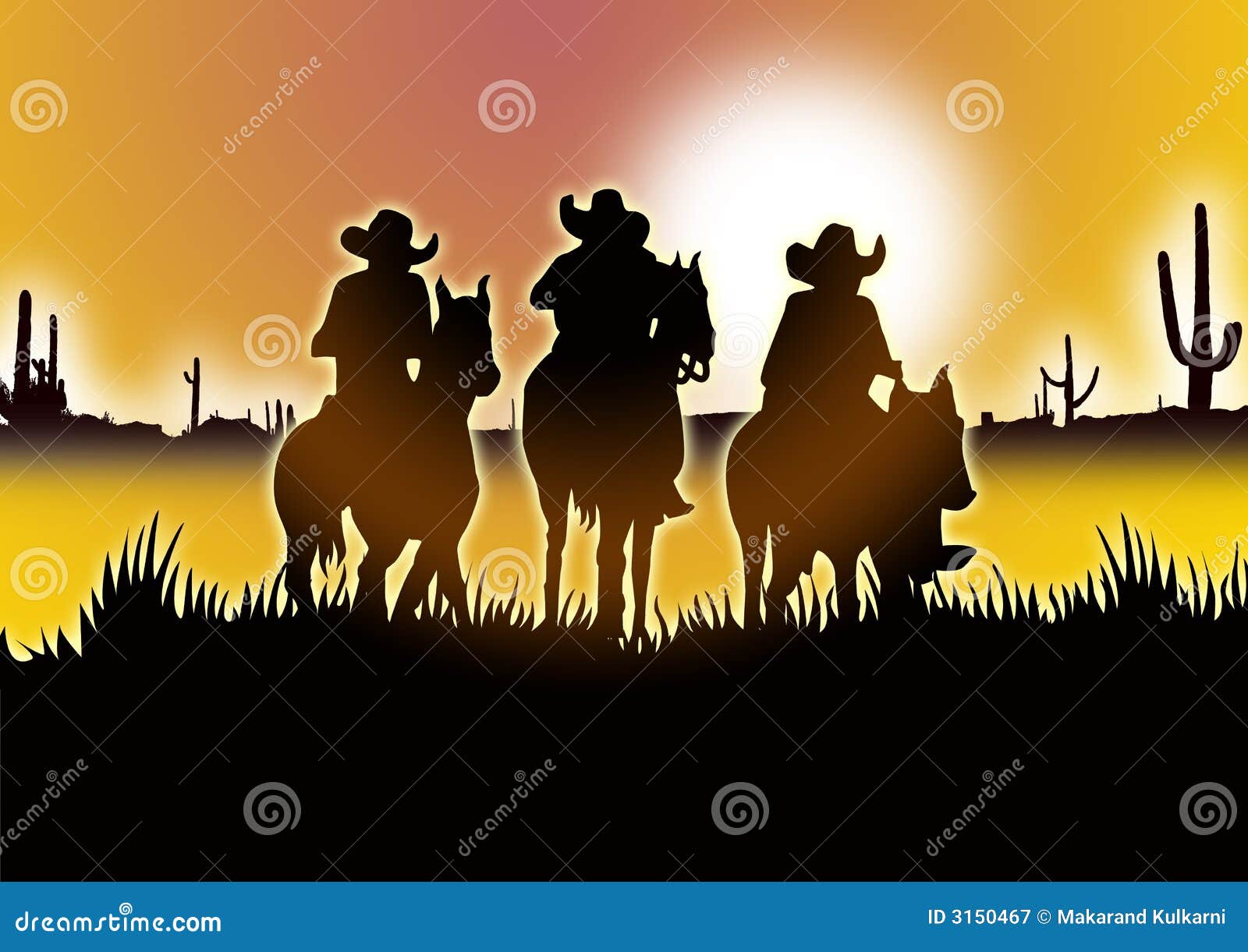 Vaquero tres stock de ilustración. Ilustración de occidental - 3150467