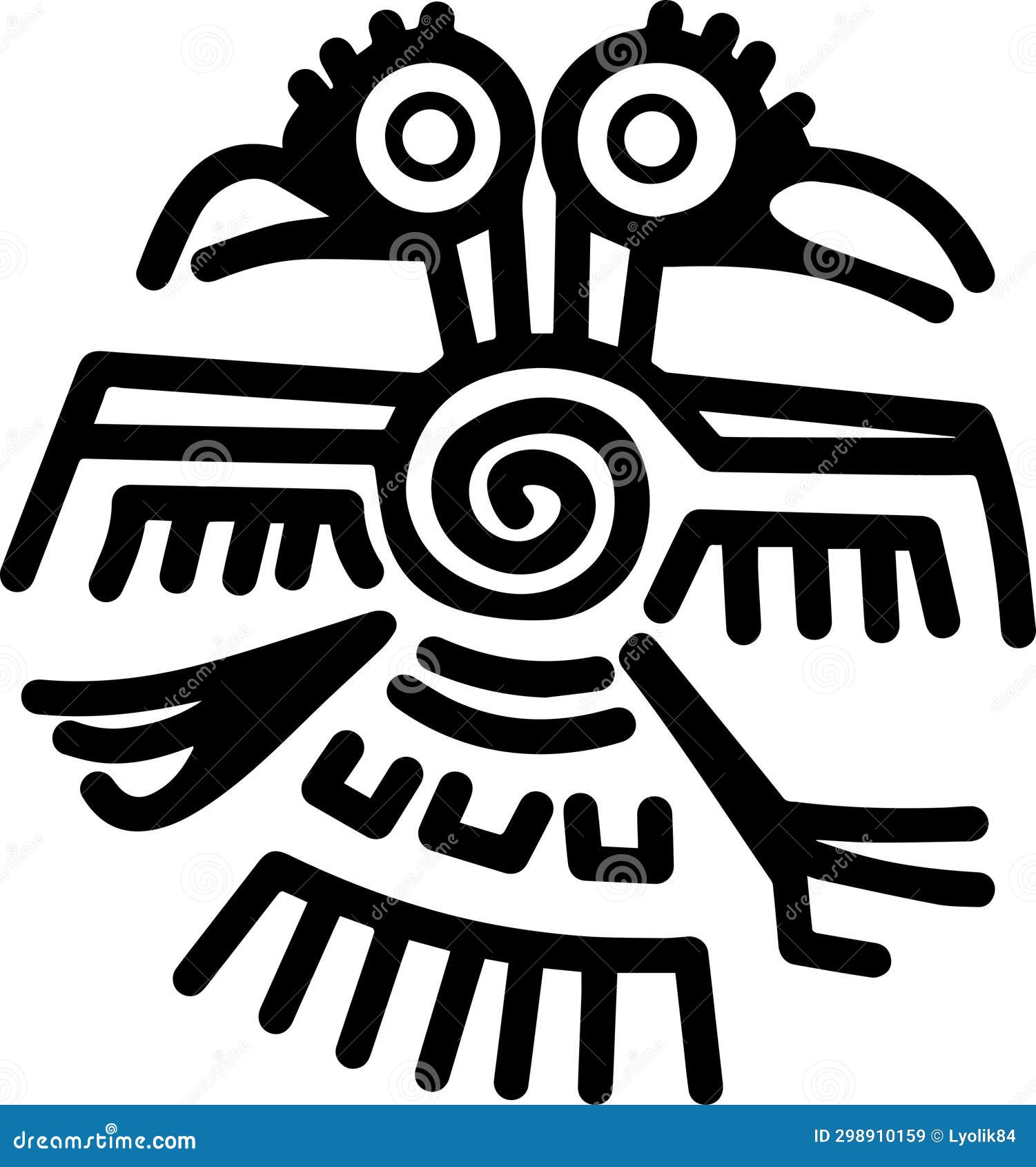 Ancient Ethnic Aztec Mayan, Black Bird Tattoo with Two Heads on White ...