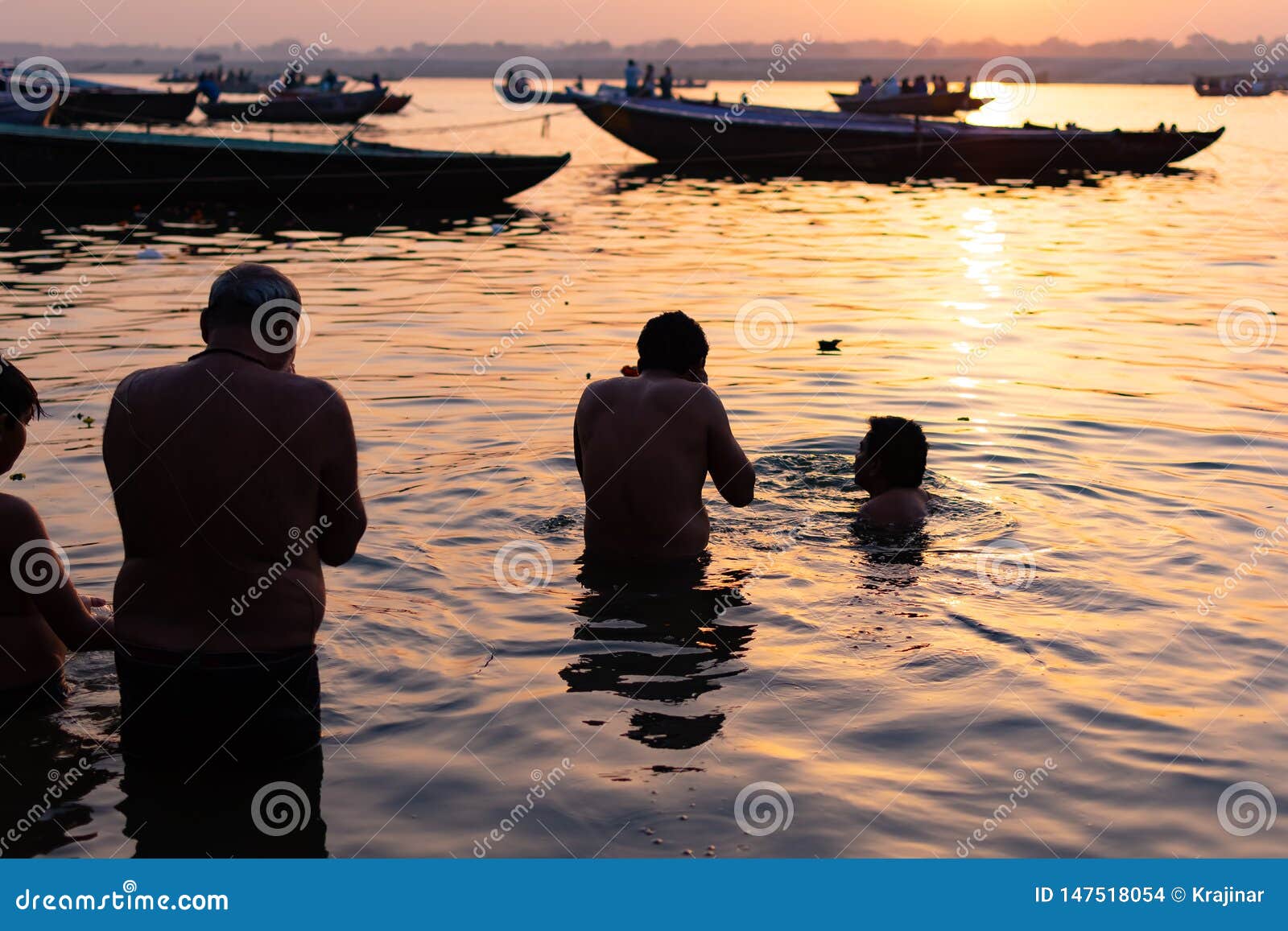 Varanasi at at the First Morning Hindu Devotee Taking Bath at Holy ...