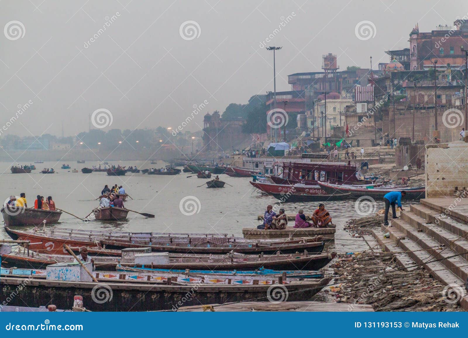 VARANASI, INDIA - OCTOBER 25, 2016: View of a Ghat Riverfront Steps of ...