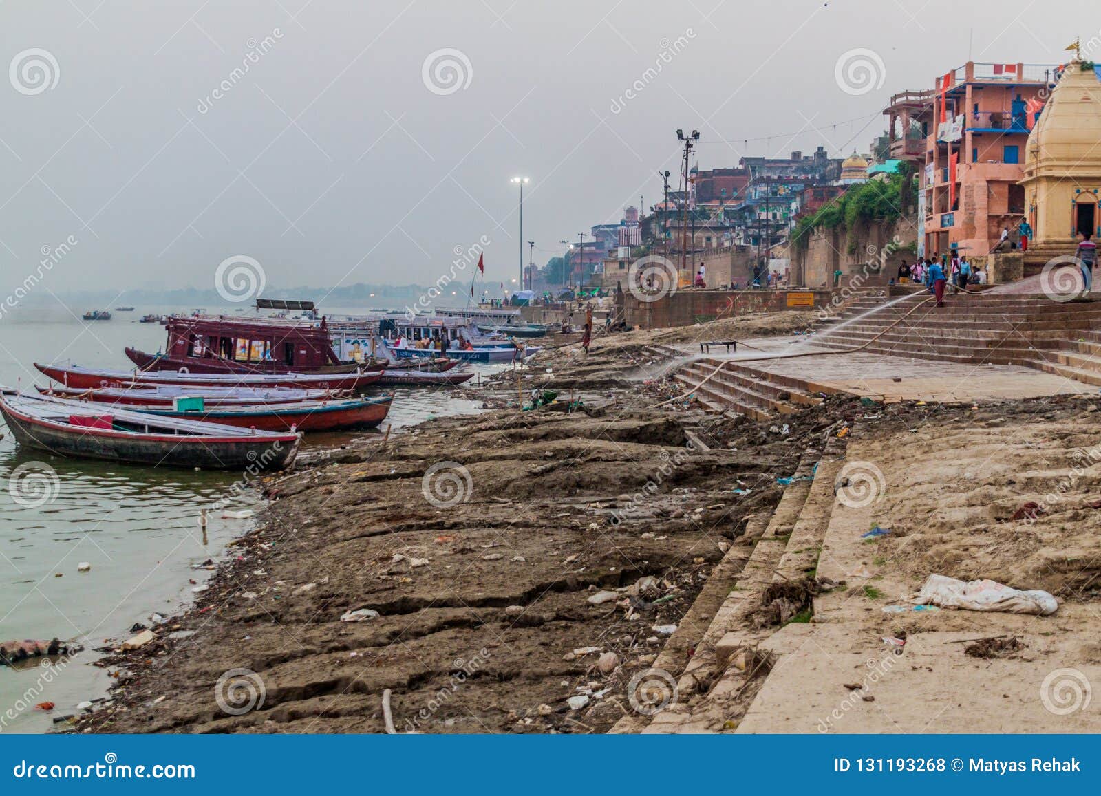 VARANASI, INDIA - OCTOBER 25, 2016: View of a Ghat Riverfront Steps of ...
