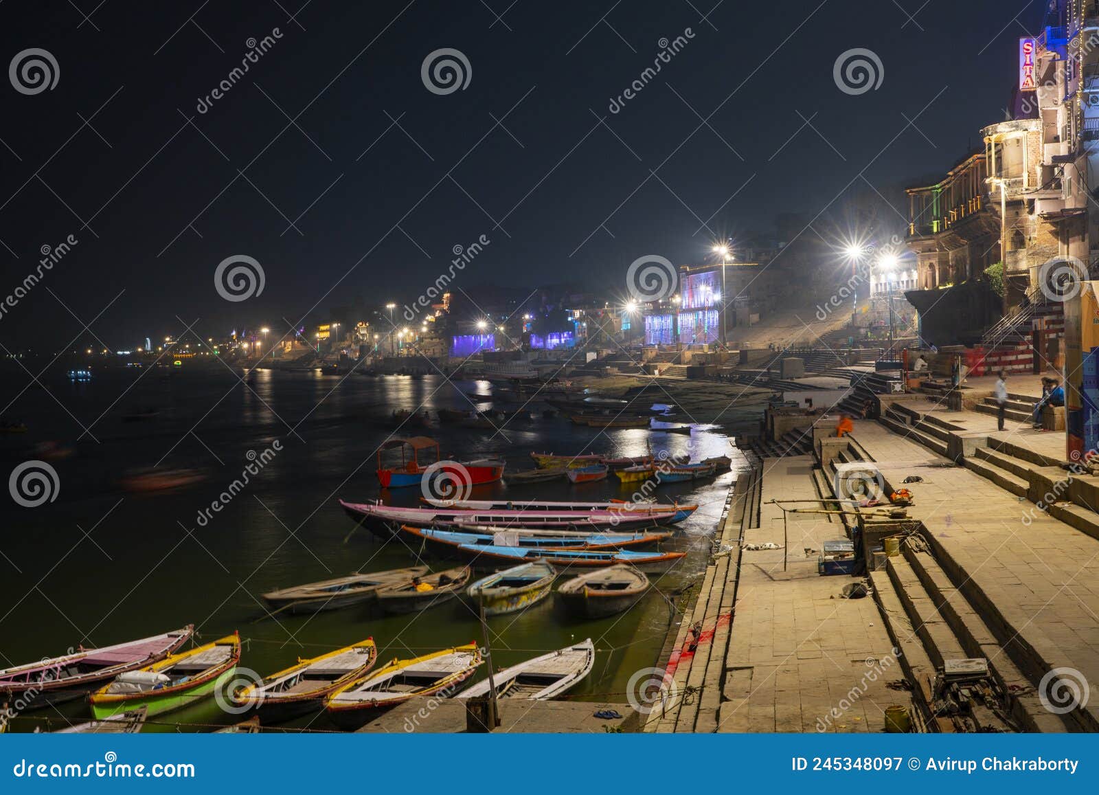 Varanasi Riverside at the Night Editorial Photography - Image of ...