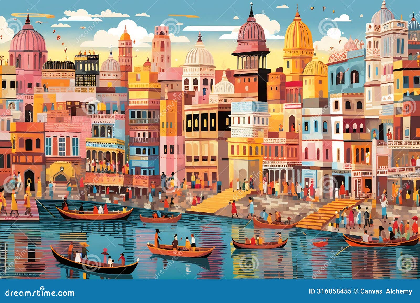 Varanasi Urban Landscape. Pattern with Houses Stock Image - Image of ...