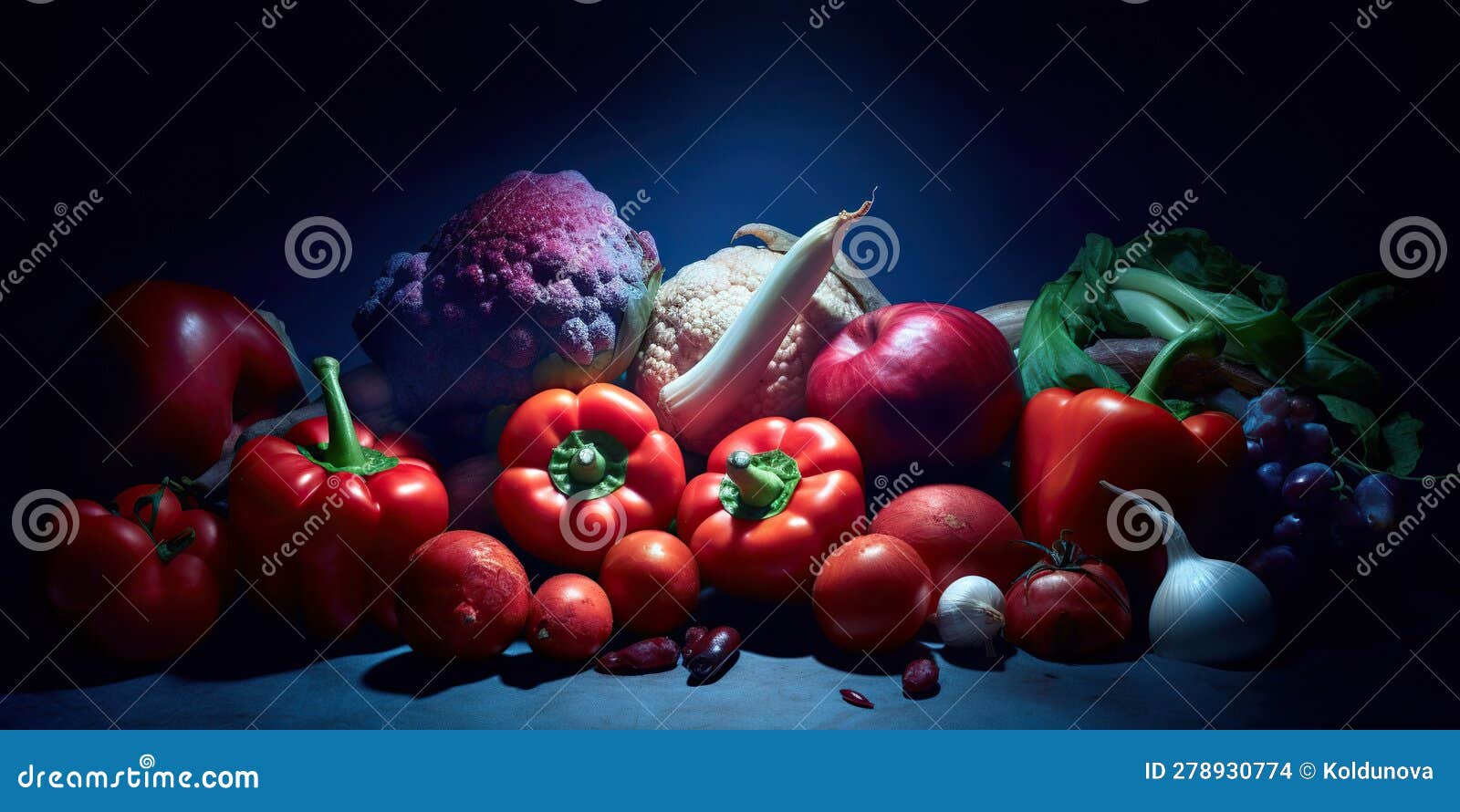 Varety of Vegitables in Blue-red Light, Concept of Chromatic Effects ...