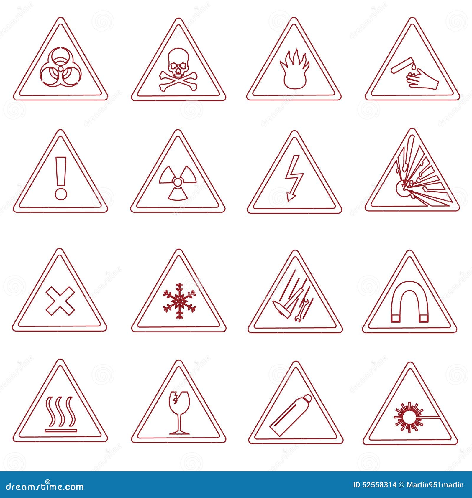 16 Vari Tipi Icone Dei Segni Del Pericolo Del Profilo Illustrazione ...