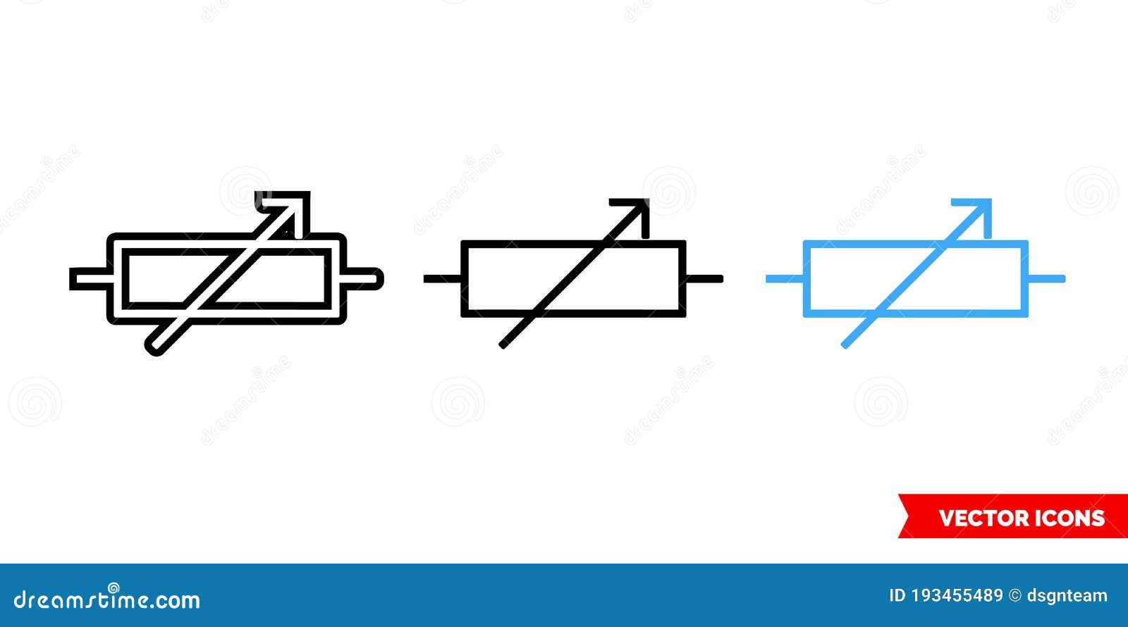 Variable Resistor Symbol Icon Of 3 Types Color Black And White