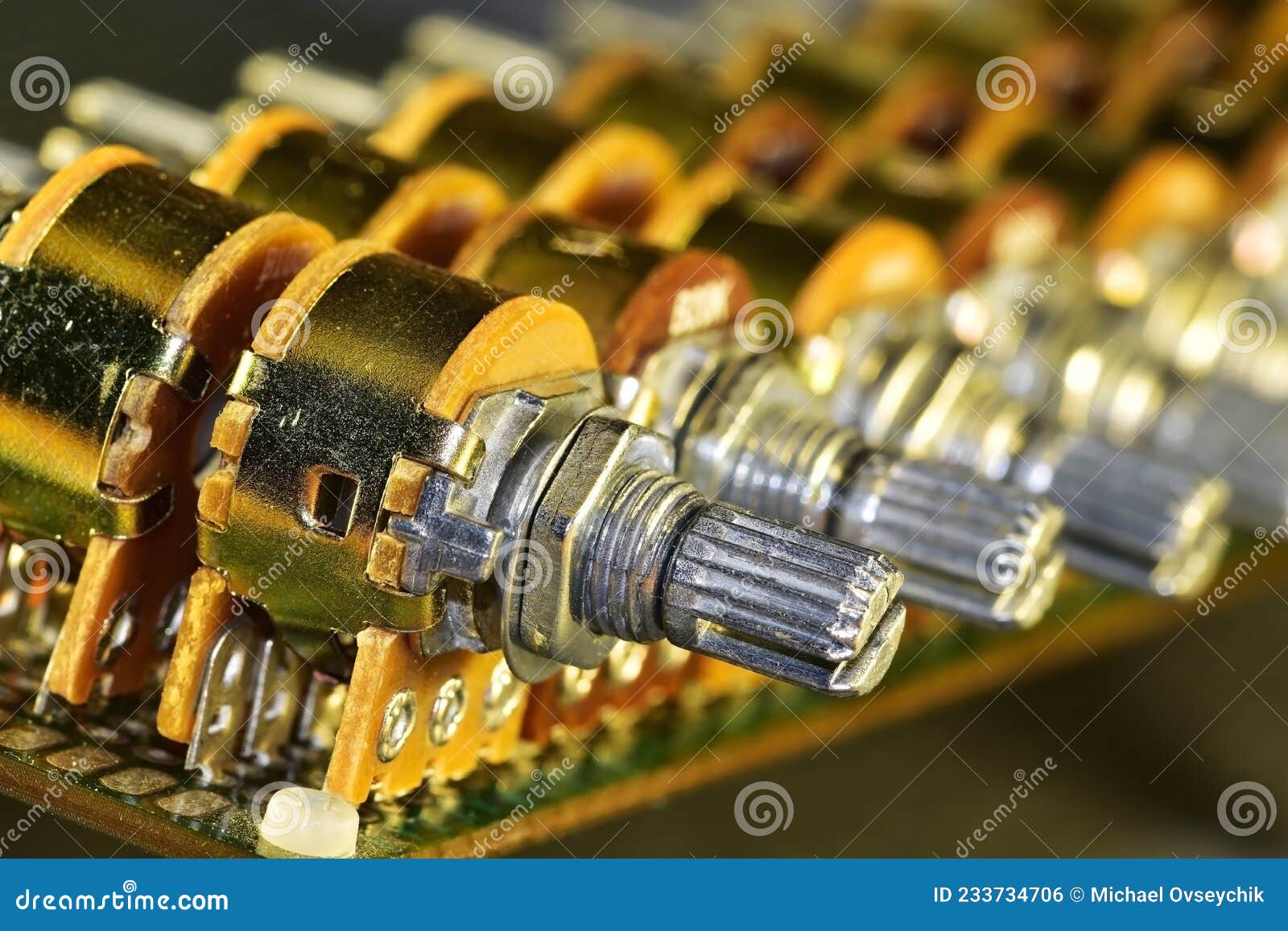 Variable Resistors In A Very Compact Housing On A Circuit Board Stock ...