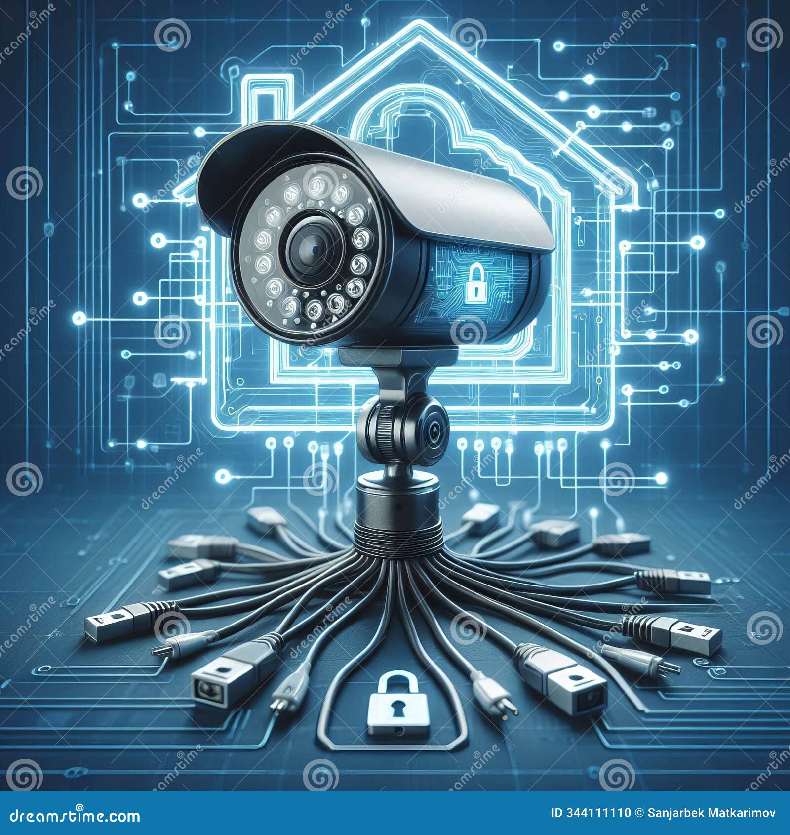 Variant a Home Security Camera with a Digital Lock Symbol Connec Stock ...