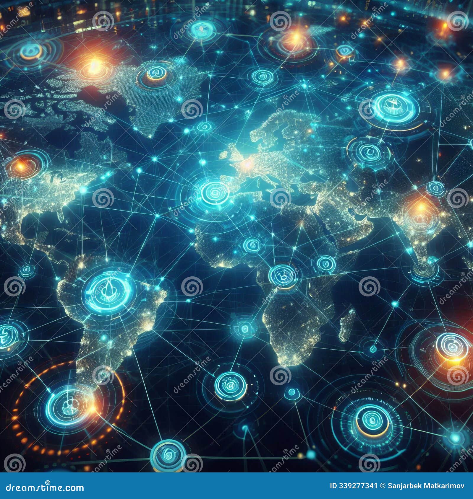 Variant a Smart Grid Map with Nodes and Connections Pulsing with Stock ...