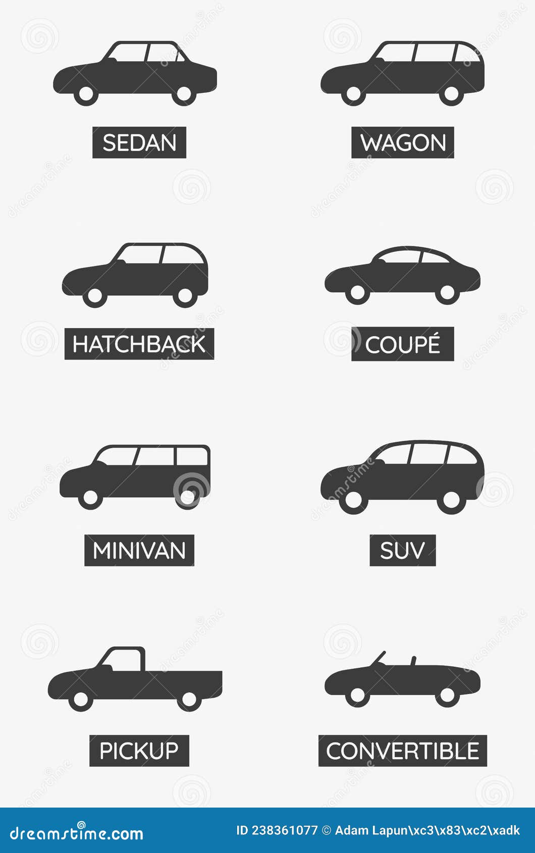 Variants of Automobile Body Vector Icon Set. Stock Illustration ...