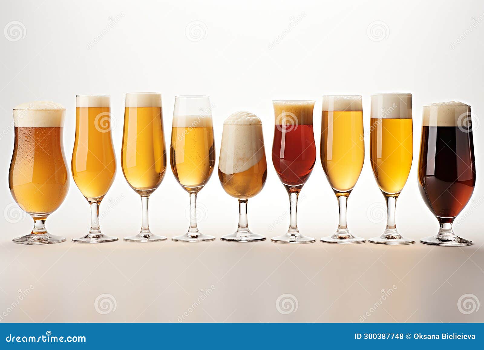 Variants of Different Types of Beer in Glasses on a White Background ...