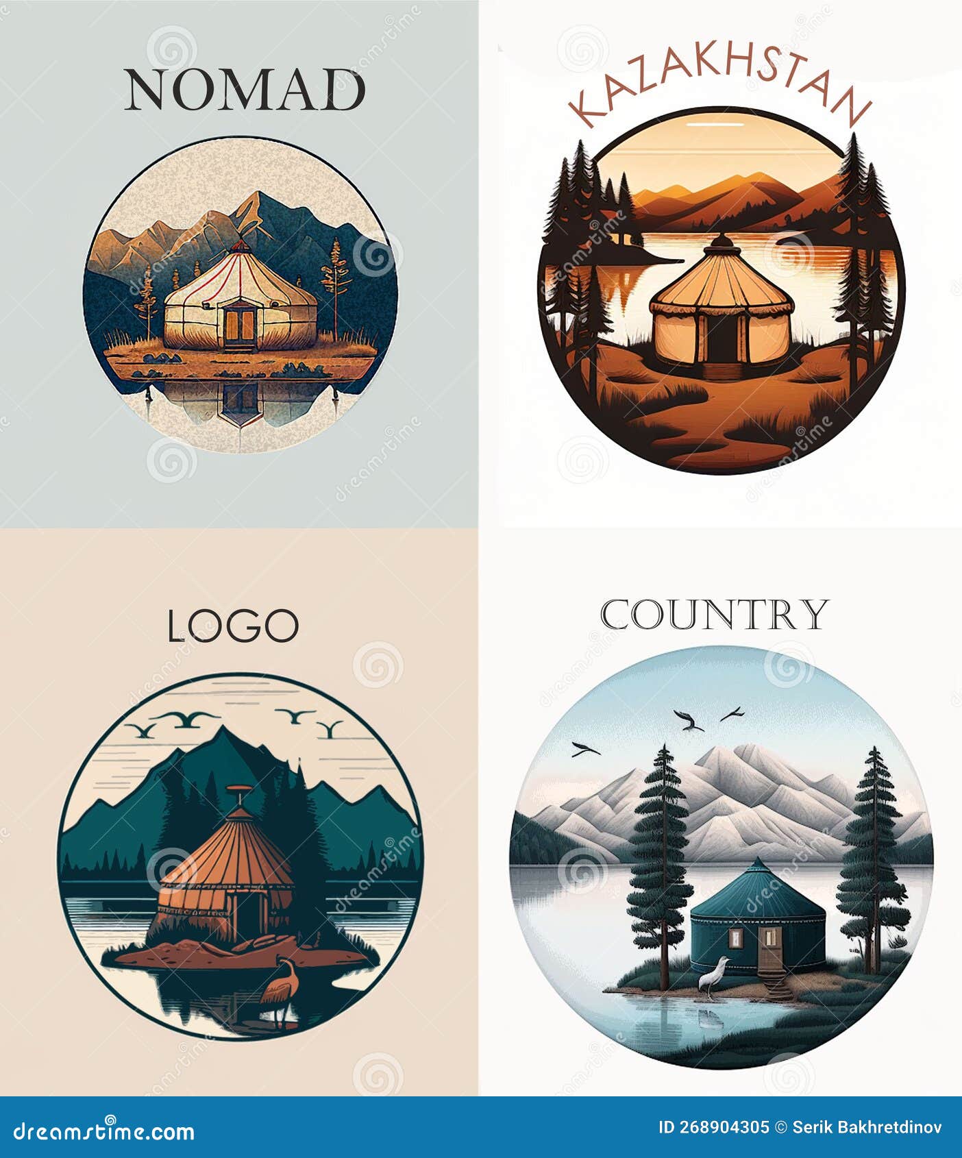 Variants of Logos with Yurts on the Lake Stock Illustration ...