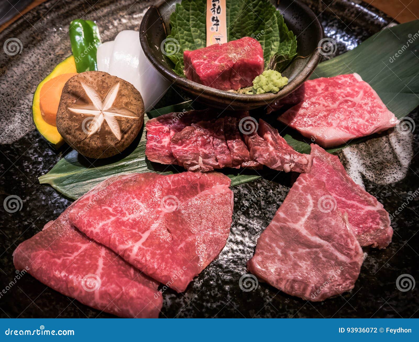 Variation of Raw Wagyu Beef Servings on Plate. Stock Photo - Image of ...