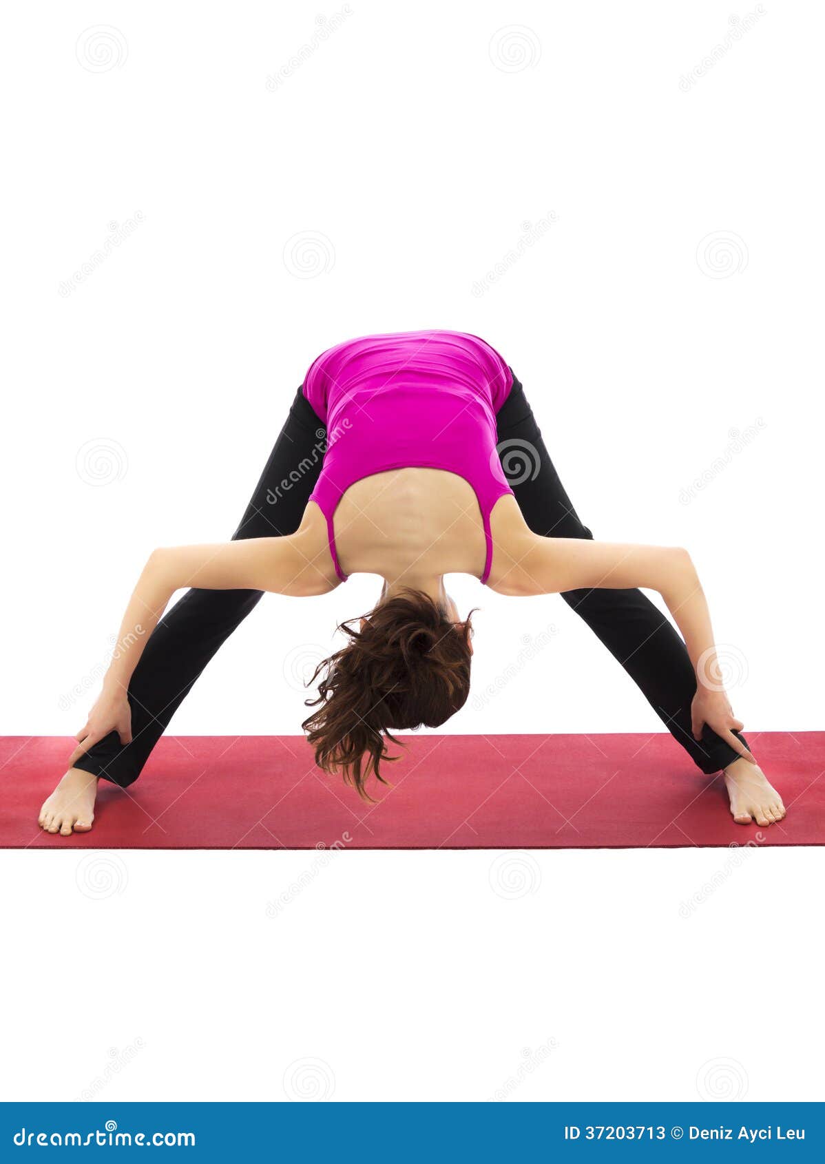 Variation of Wide Legged Forward Bend in Yoga Stock Image - Image of ...