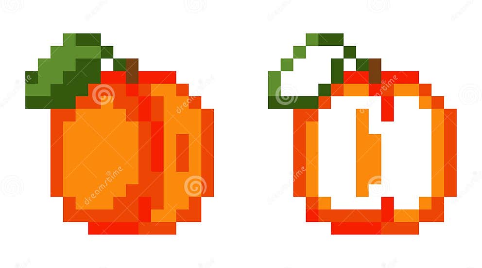 Variations of Peach Pixel Icons on a White Background. Stock Vector ...