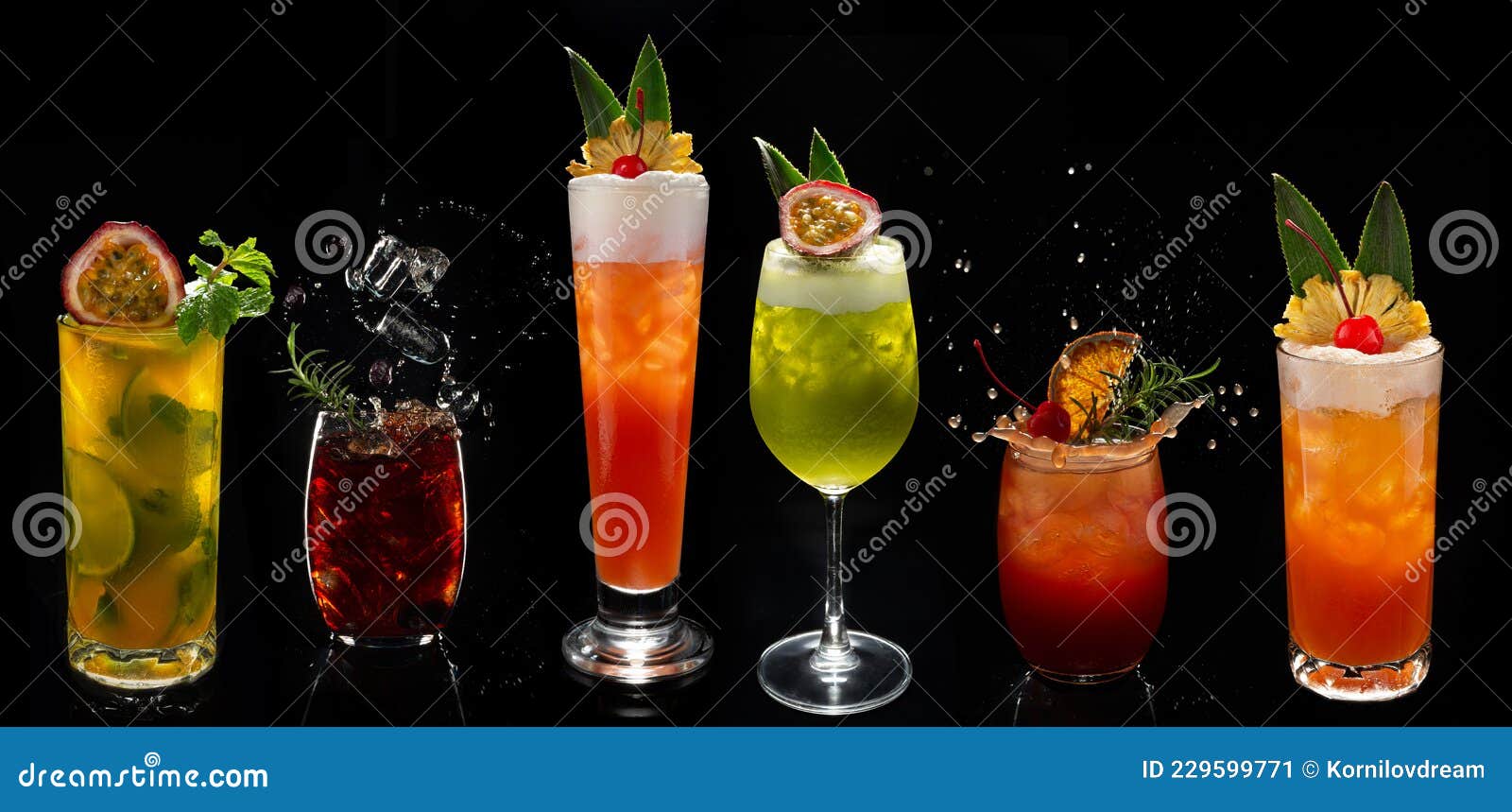 Varied Alcohol cocktails stock image. Image of juice - 229599771