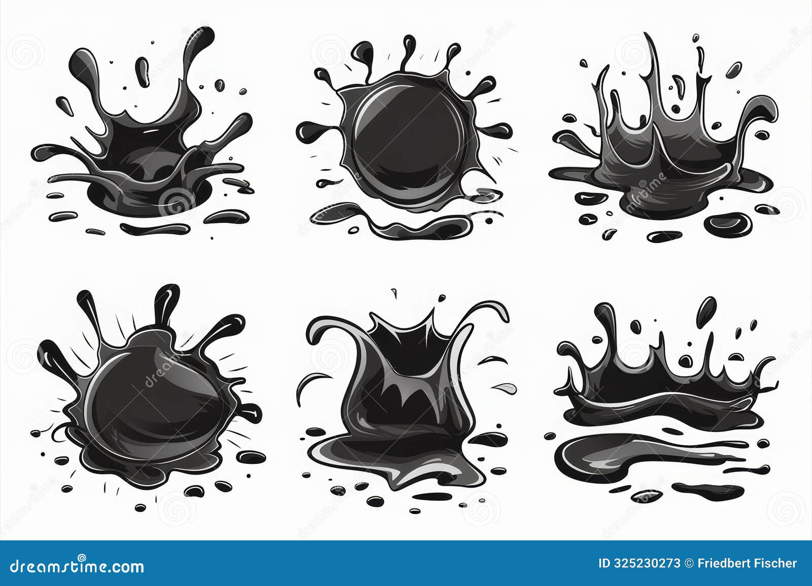 Varied Black Paint Splashes Isolated on White Background for Artistic ...