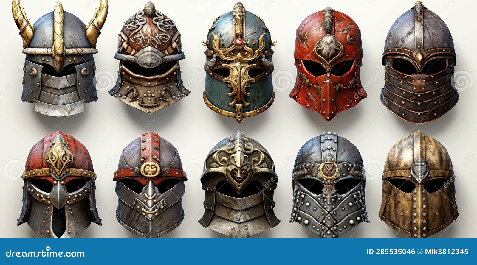 Varied Designs of Viking Helmets. Stock Illustration - Illustration of ...