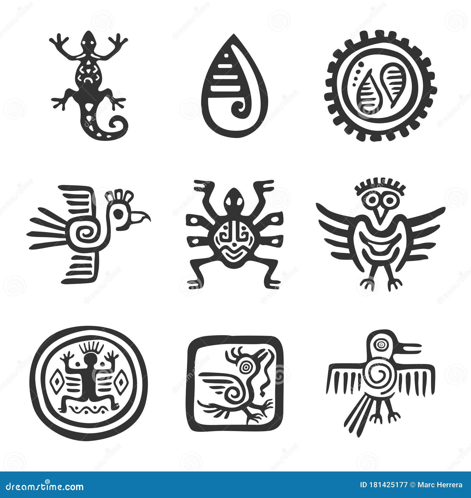 Variedad De Símbolos Inca Set Ilustración del Vector - Ilustración de ...
