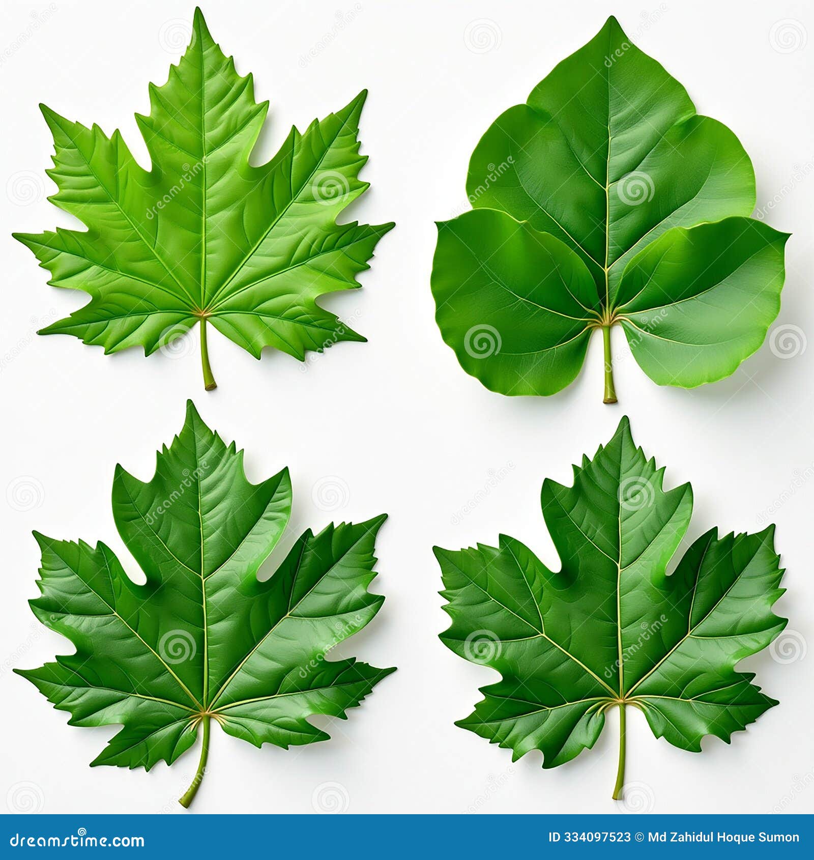 Four Green Maple Leaves Isolated on White Background Stock Illustration ...