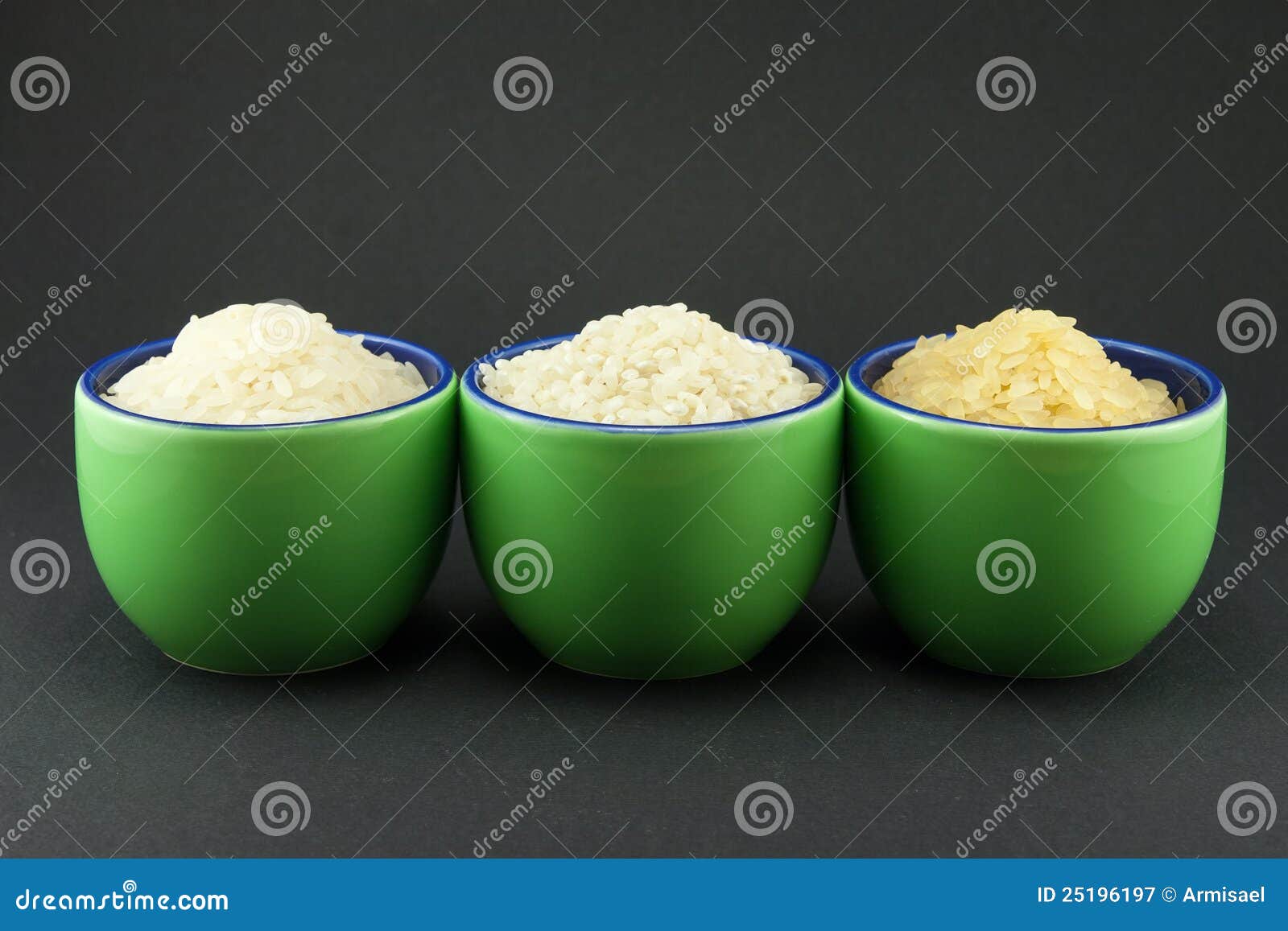 Varieties of Rice in Three Small Green Cups Stock Image - Image of ...