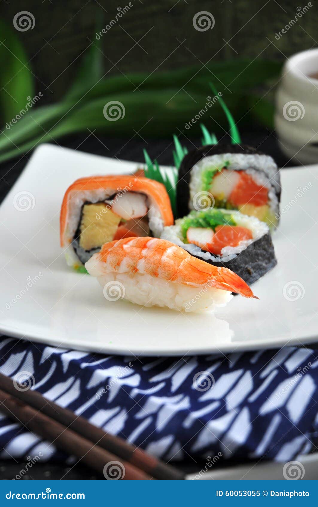 Varieties Sushi Serve on White Dish Stock Image - Image of lunch, asian ...