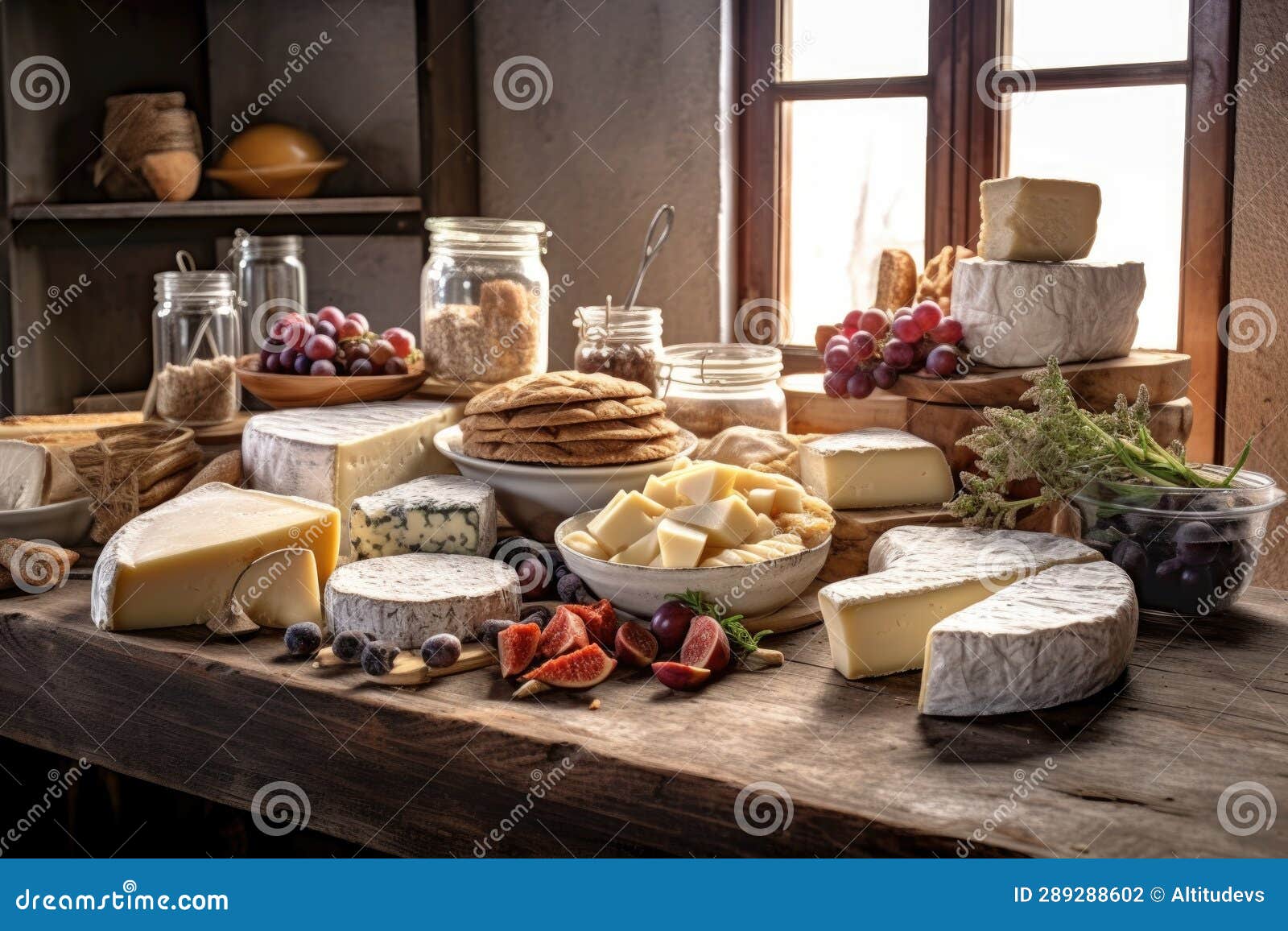 Variety of Artisan Cheeses on a Rustic Table Stock Photo - Image of ...