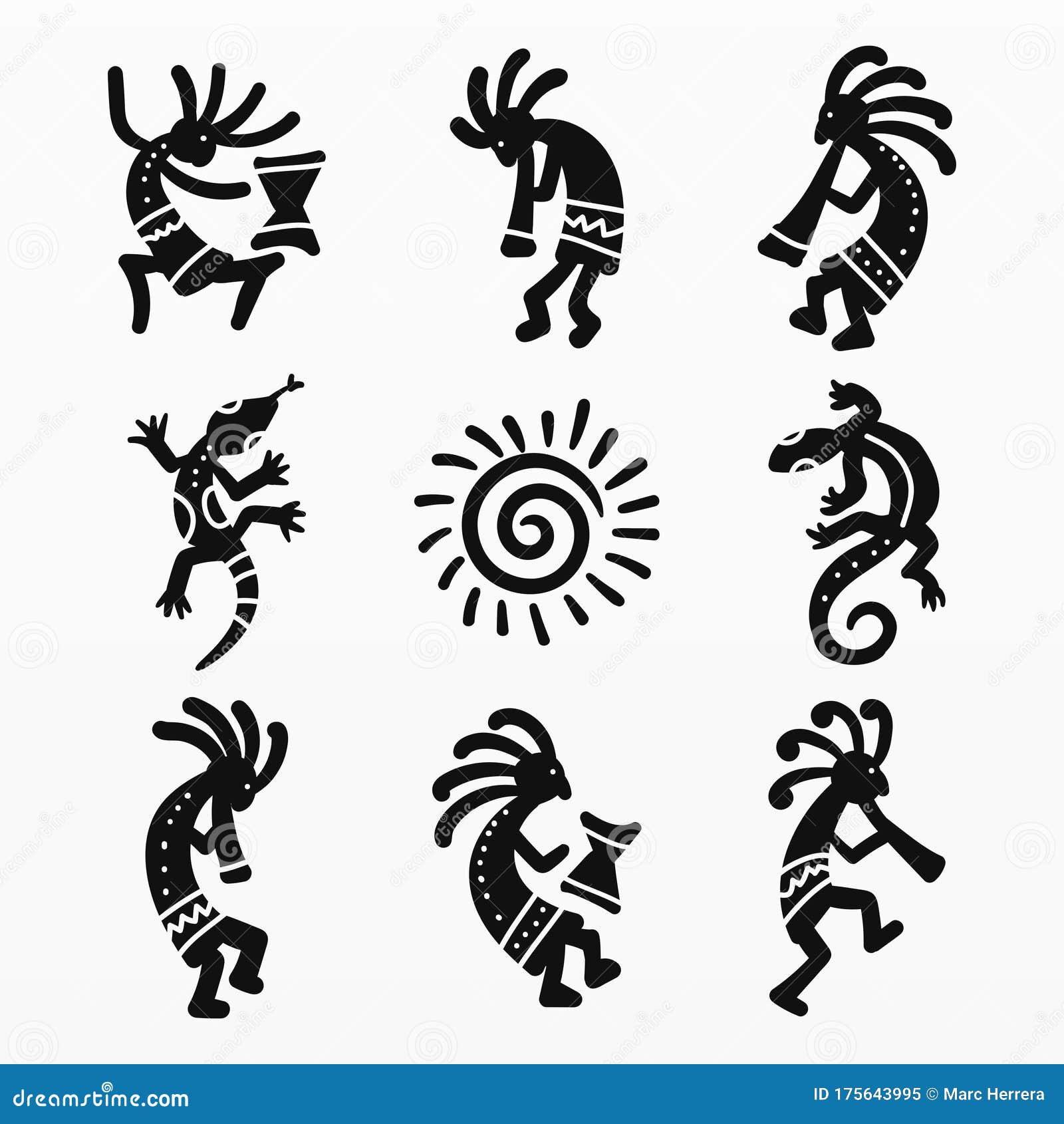 Variety of Aztec Elements Set Stock Vector - Illustration of flute ...