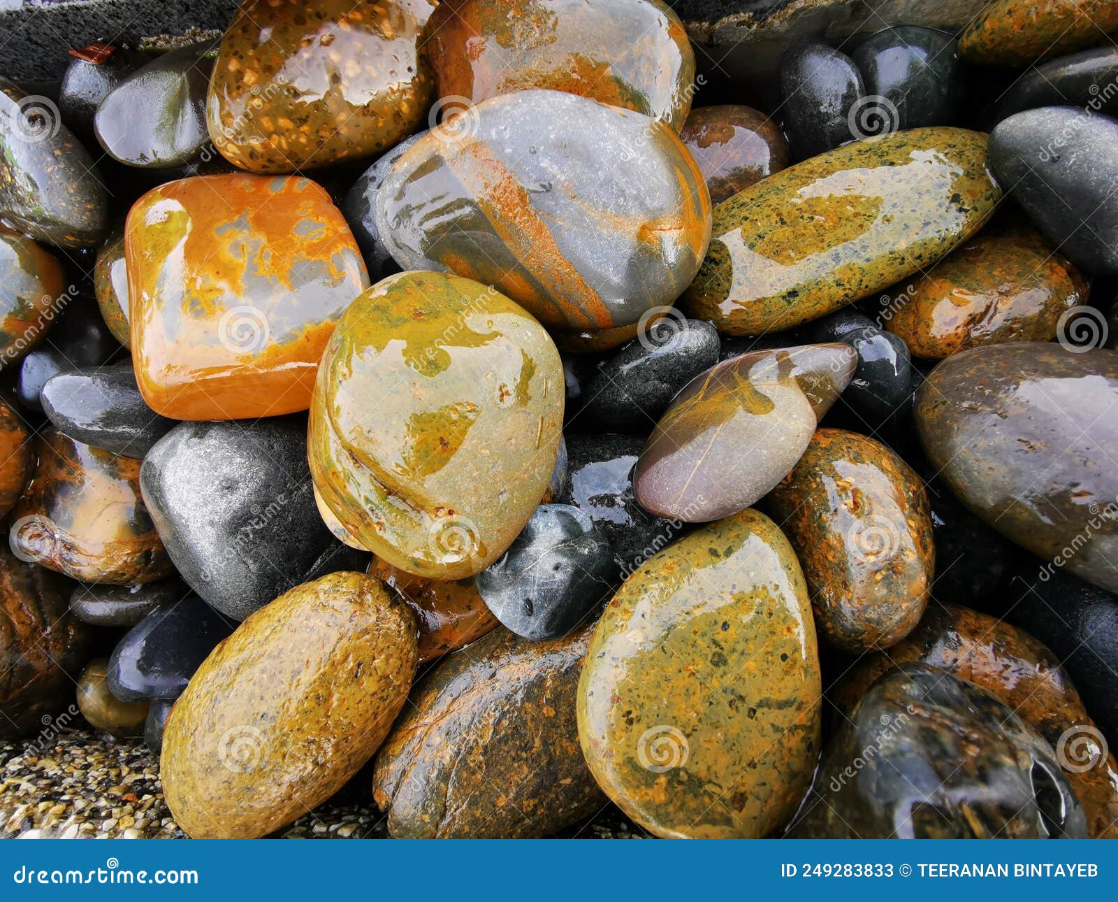 Variety Beach Stone Background and Yellow Beach Stones Stock Image ...