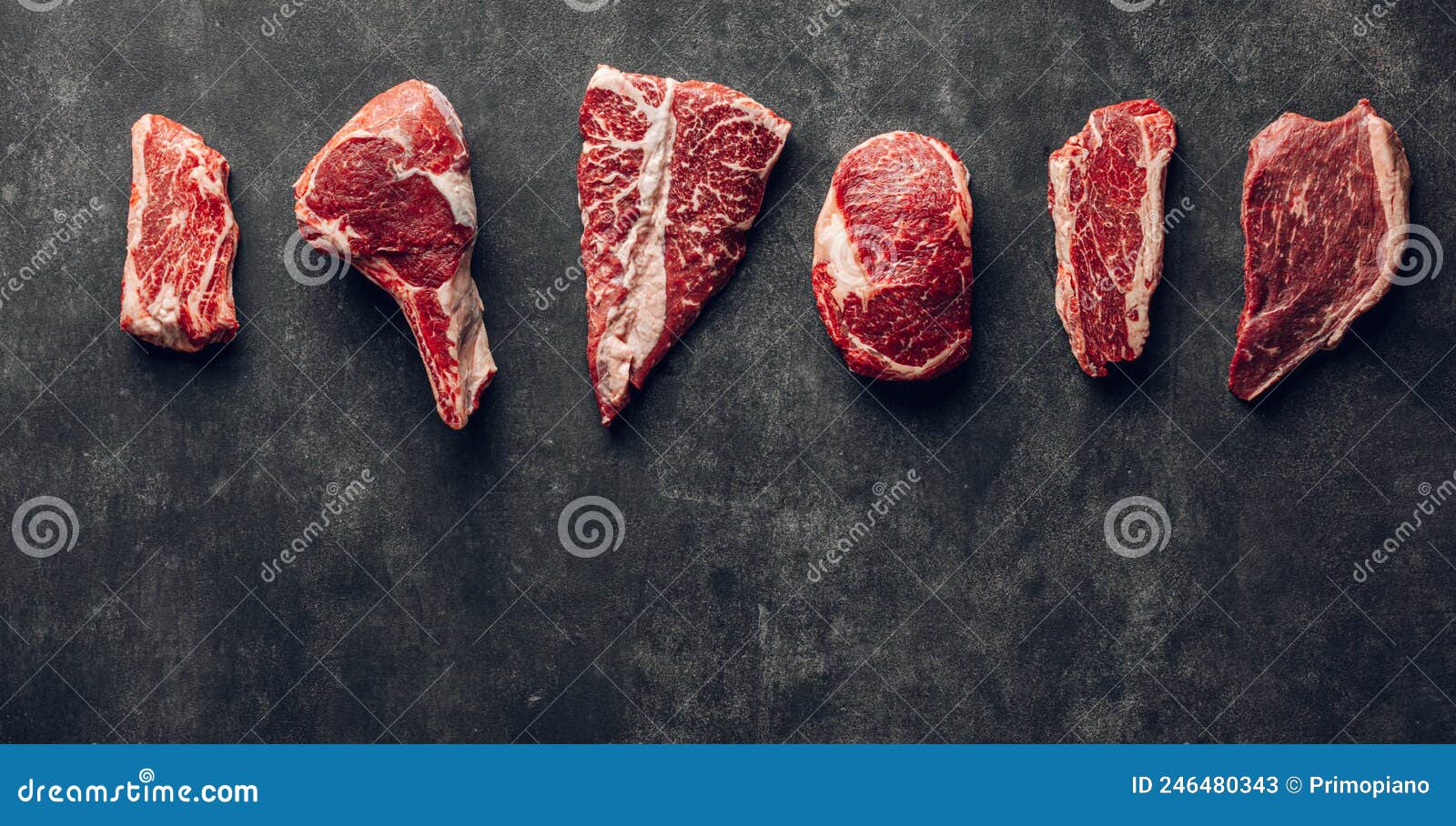 Variety of Beef Steak on Dark Background Stock Image - Image of ...
