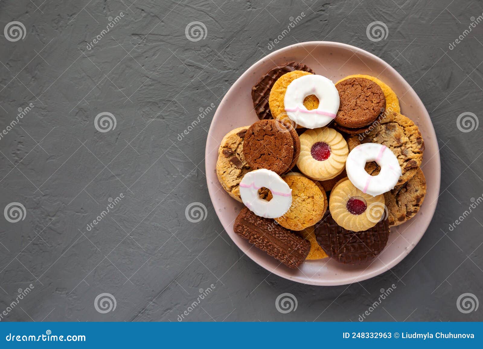 Variety of Biscuits on a Pink Plate, Top View. Flat Lay, Overhead, from ...