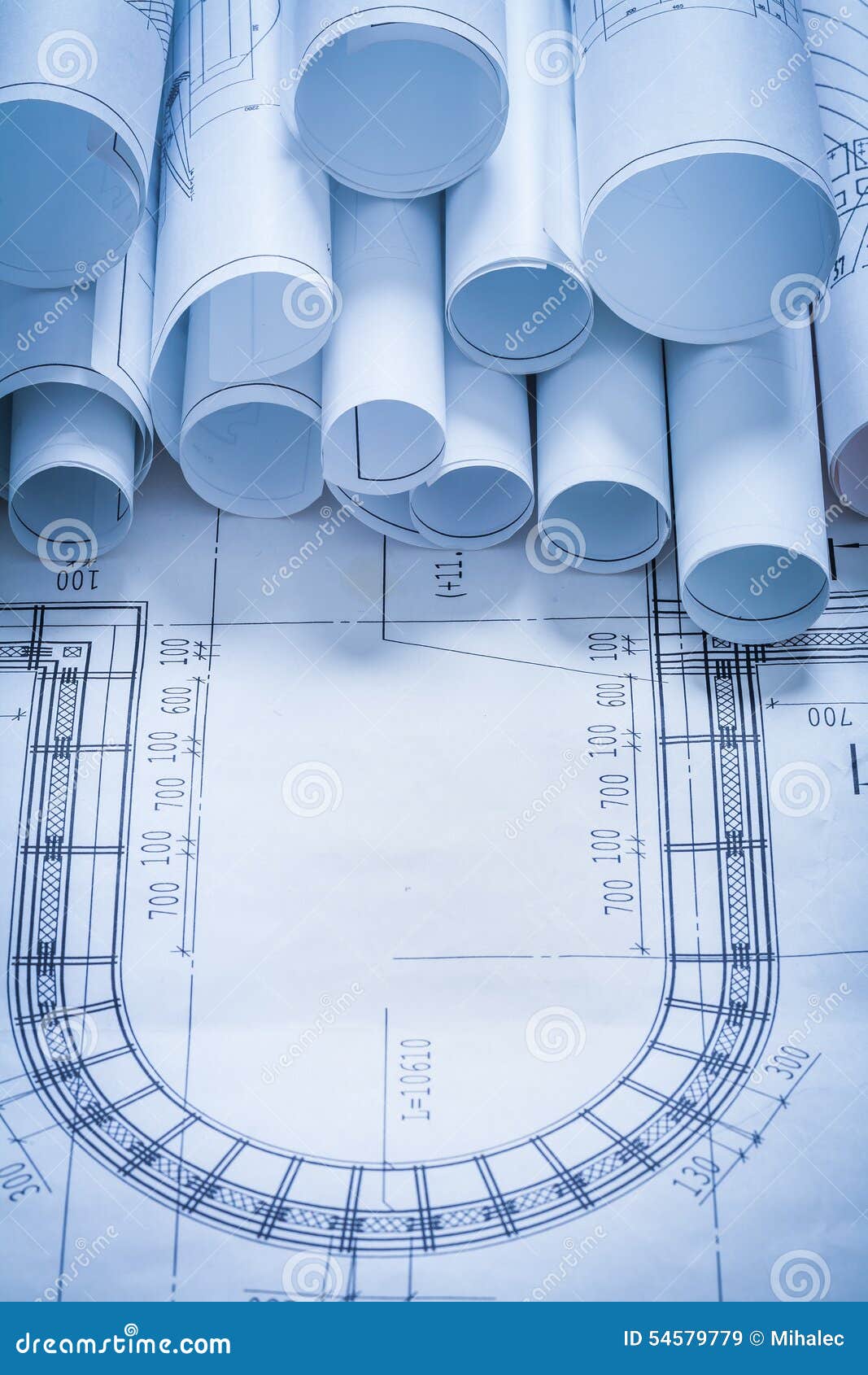 Variety of Blueprint Rolls Construction Concept Stock Image - Image of ...