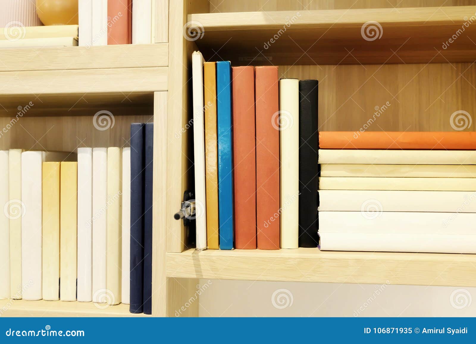 Variety of Books Stack on Shelf Stock Image - Image of homework, learn ...