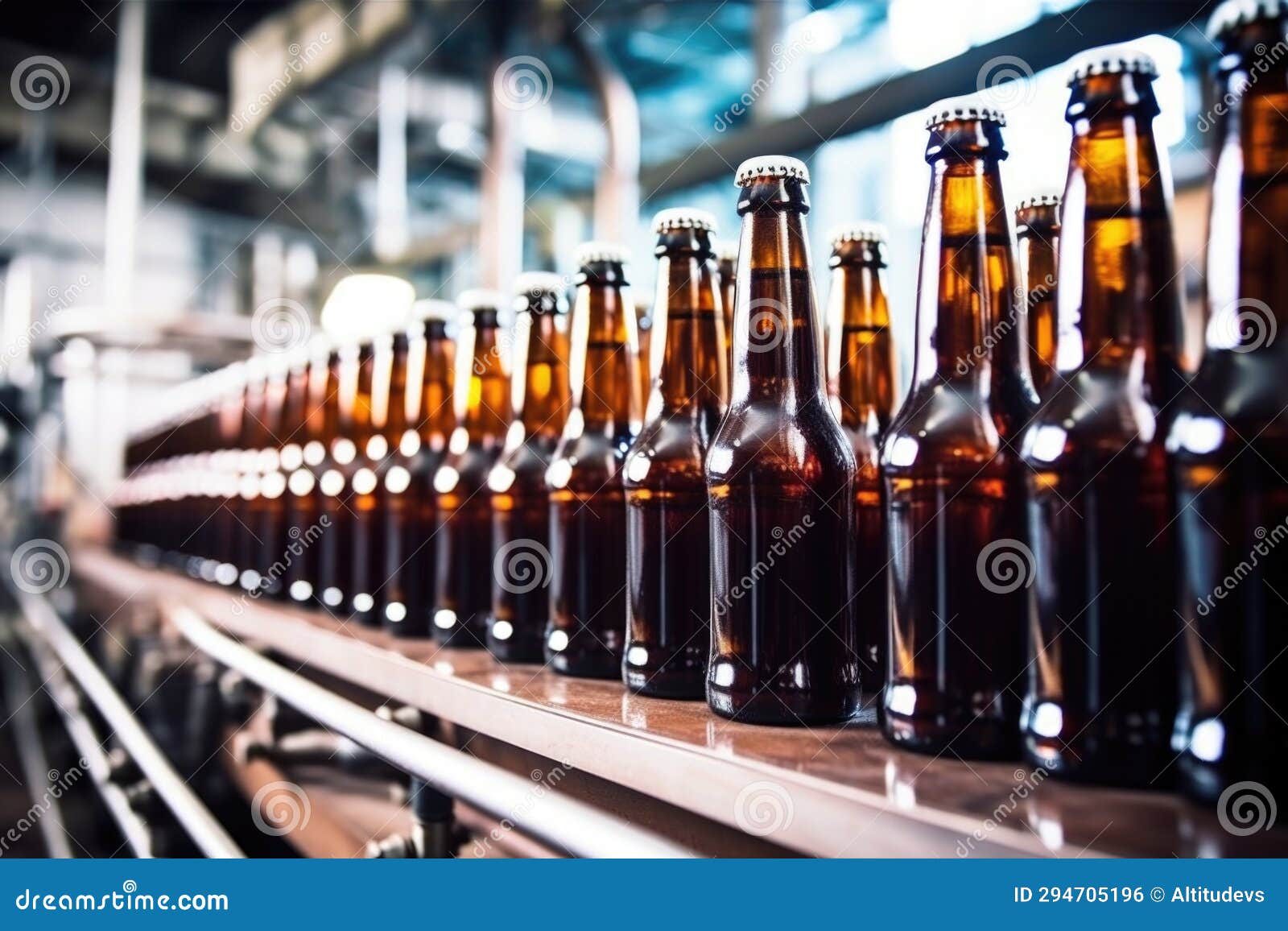 A Variety of Bottled Beers Lined Up on an Assembly Line Stock Photo ...